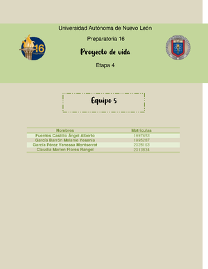 Ev1 Proyecto de vida - U.A.N Escuela y Preparatoria Técnica Médica Proyecto de Vida Actividad ...