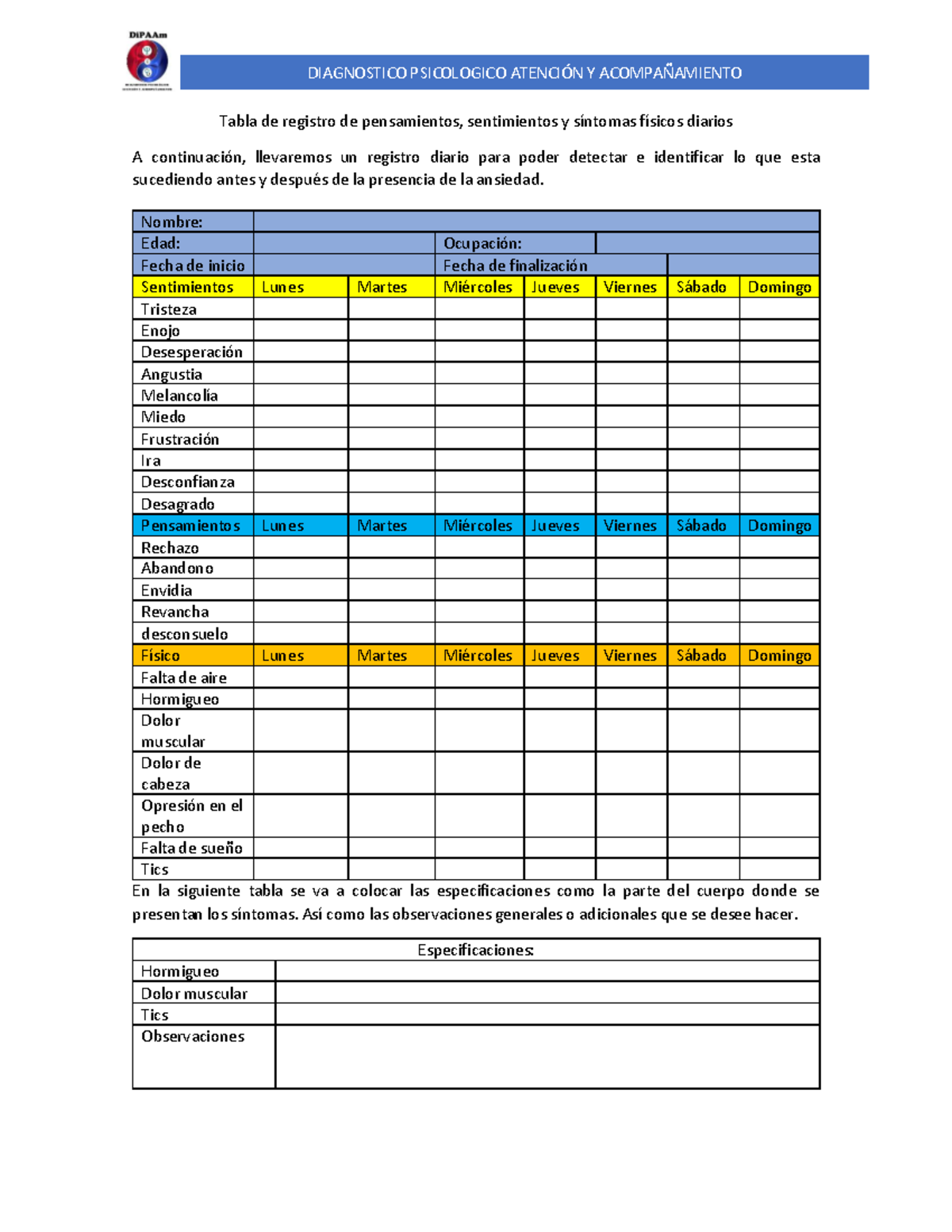 14.- Tabla de registro de ansiedad - DIAGNOSTICO PSICOLOGICO ATENCI”N Y ...
