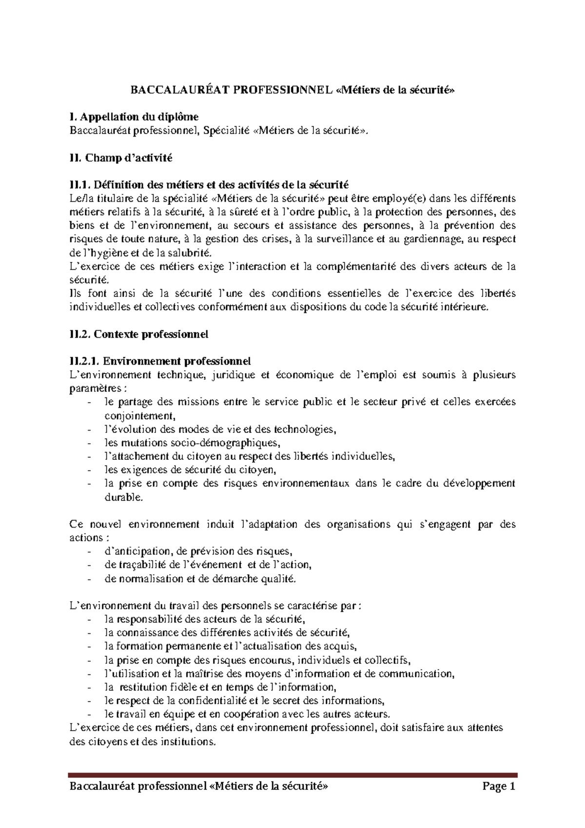 Referentiel bac-pro metiers de la securite - BACCALAURÉAT PROFESSIONNEL ...
