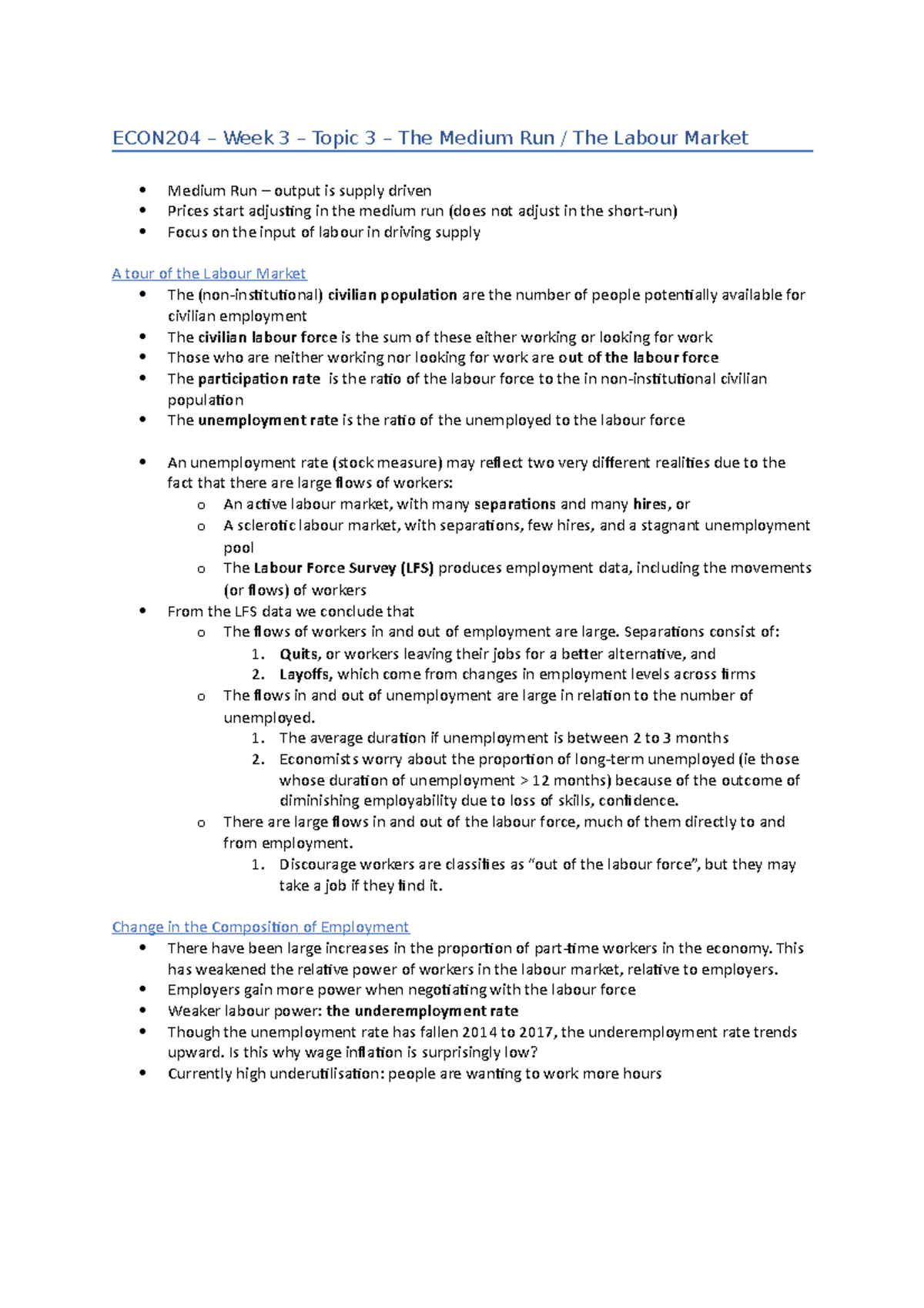 ECON204 W4 - Session 2 2018 - ECON204 – Week 3 – Topic 3 – The Medium Run / The Labour Market ...