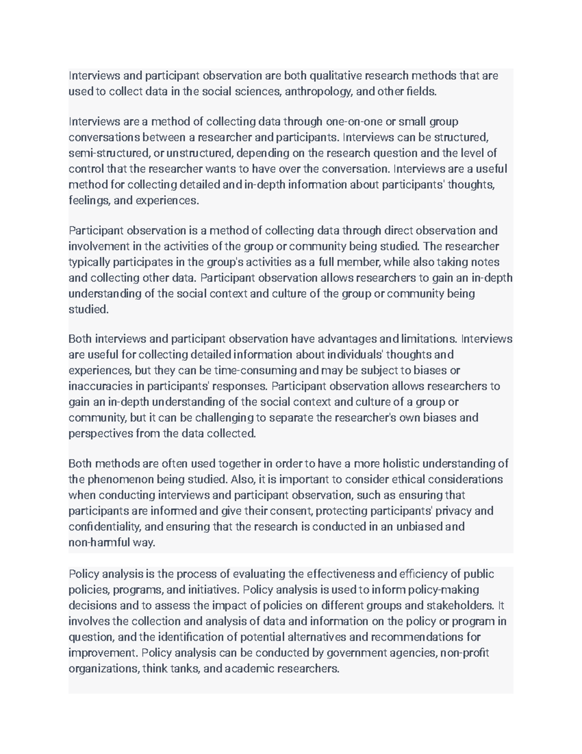 Research Methods Notes Cont. 2 - Interviews and participant observation ...