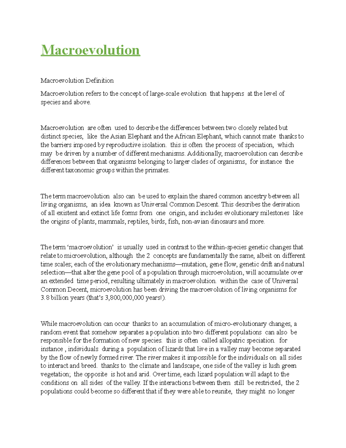 Macroevolution - FTBE- Unit 3 - Macroevolution Macroevolution Definition Macroevolution refers ...