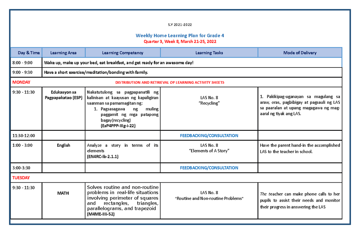 WHLP-Q3-W8 - teachers - S 2021- Weekly Home Learning Plan for Grade 4 ...