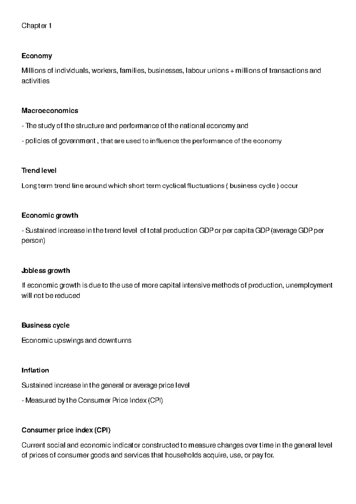 ECON211 Chapter 1 Definitions - Chapter 1 Economy Millions of ...