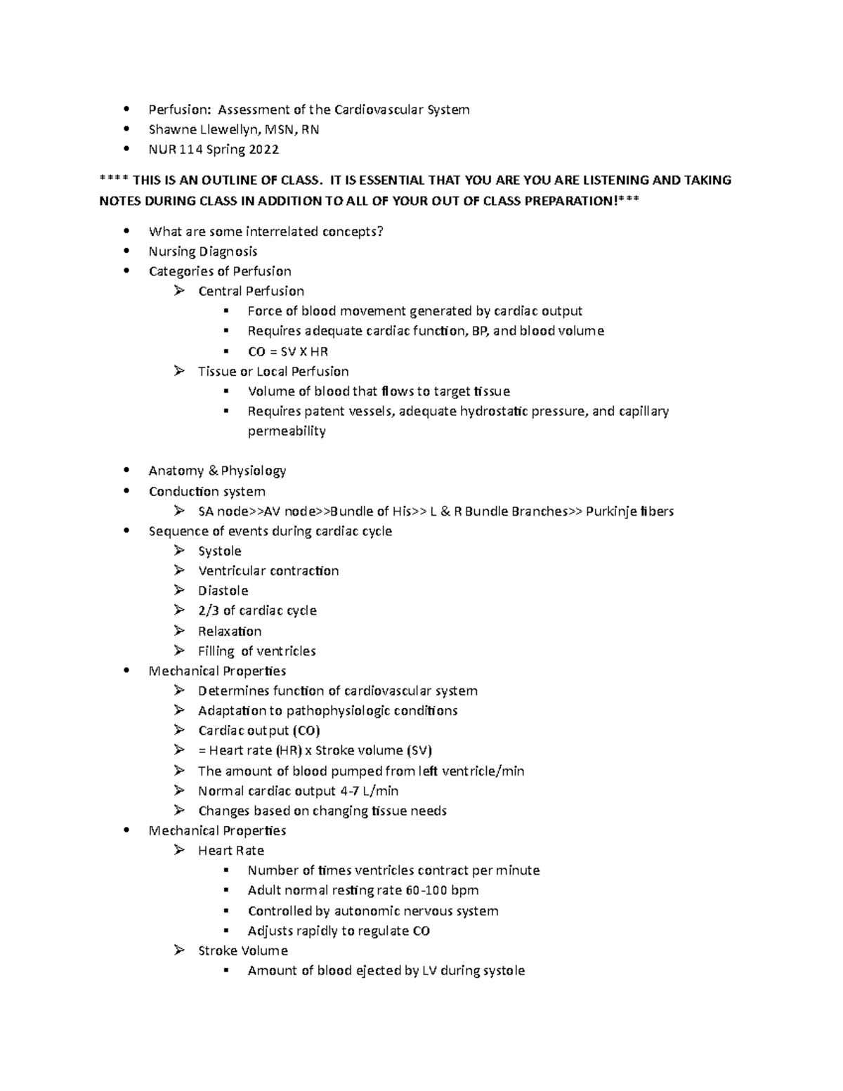 Perfusion Assessment Student Outline 2022 - Perfusion: Assessment of ...