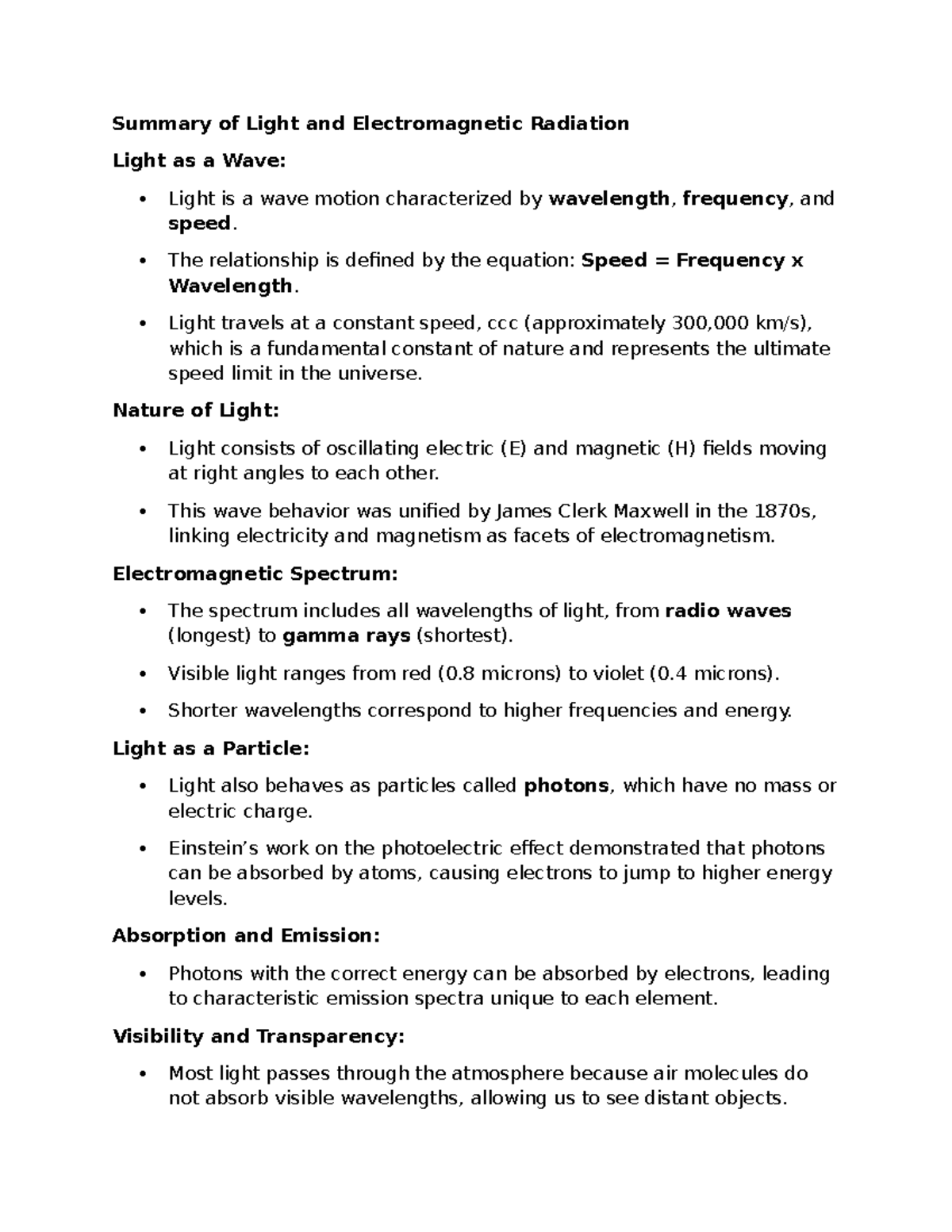 Primers summary Astron 2B03 - Summary of Light and Electromagnetic ...