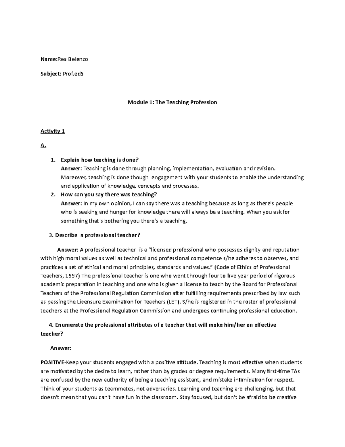 Rea Belenzo Prof ed 5-WPS Office - Name:Rea Belenzo Subject: Prof ...