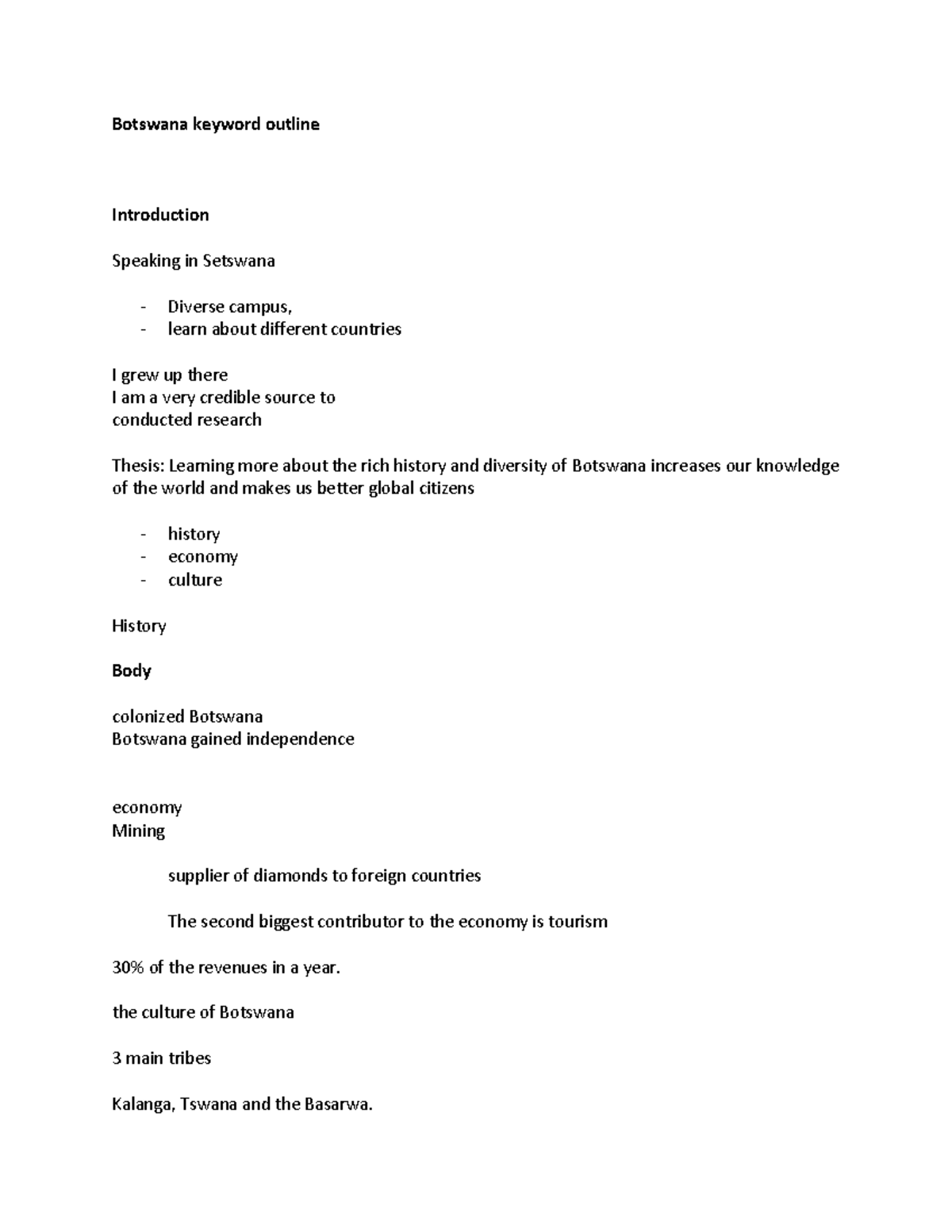 Botswana keyword outline - Botswana keyword outline Introduction ...