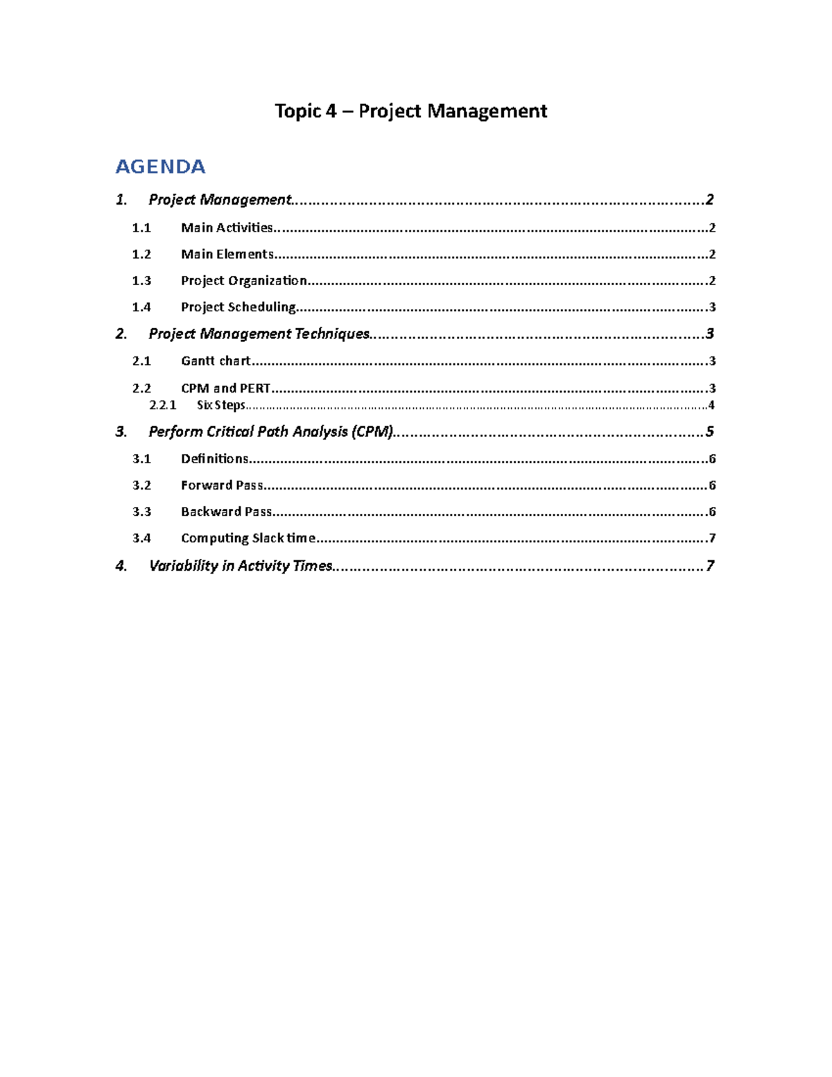 T4 - Project Management - Topic 4 – Project Management Project - Studocu