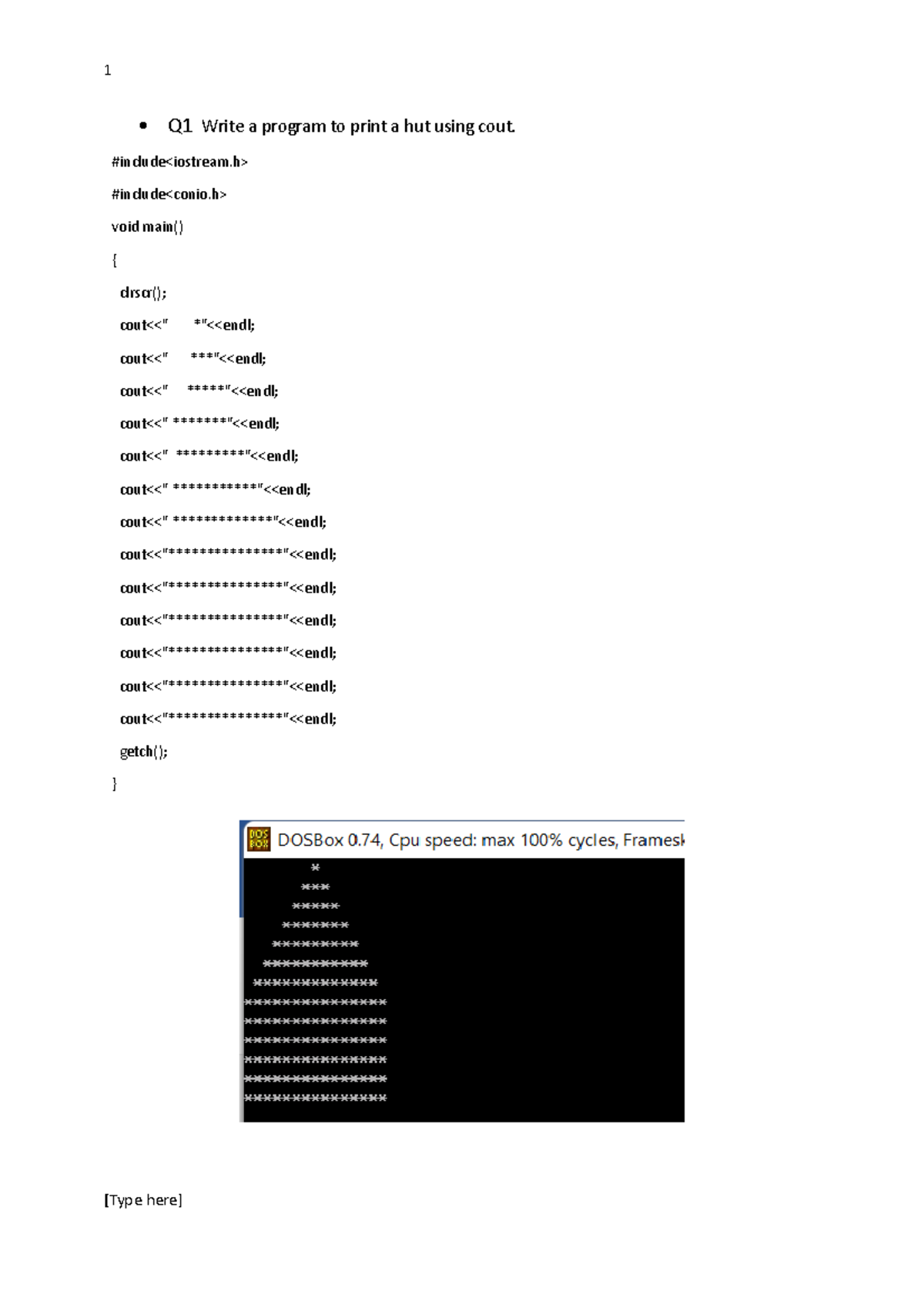 C++ file anshul - c++file - Q1 Write a program to print a hut using cout. #include #include void ...