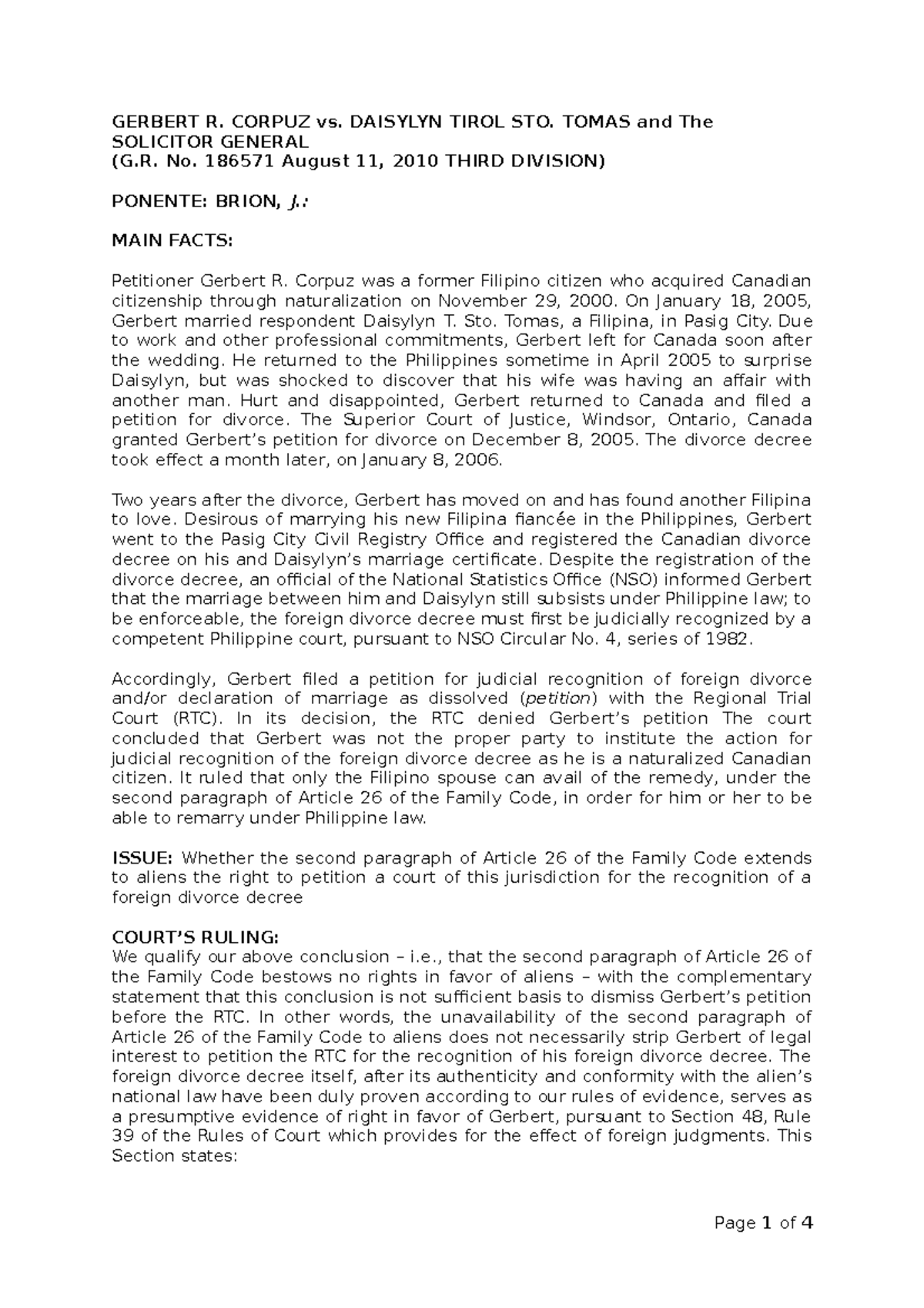 LAW 1106 Statutory Construction JD 1. G.R. No. 186571 Corpuz vs. Tirol ...