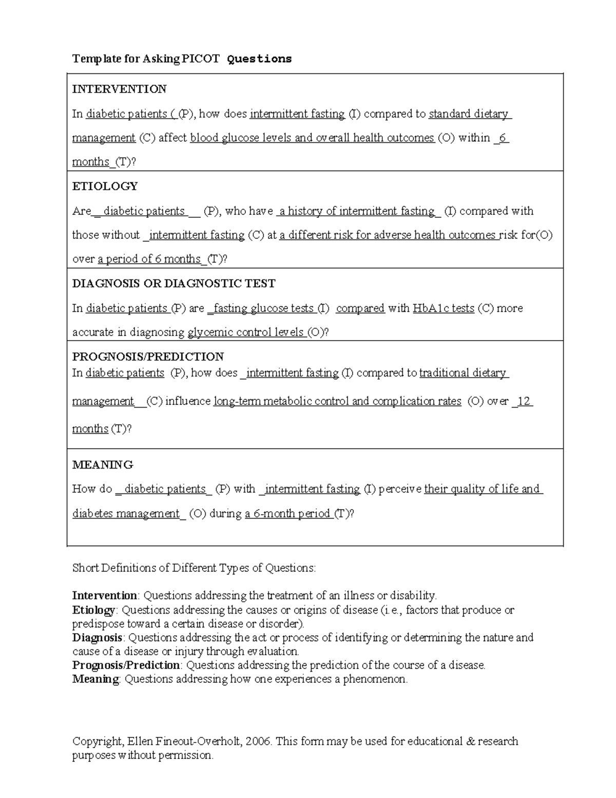 Template for Asking Picot Questions - Template for Asking PICOT ...