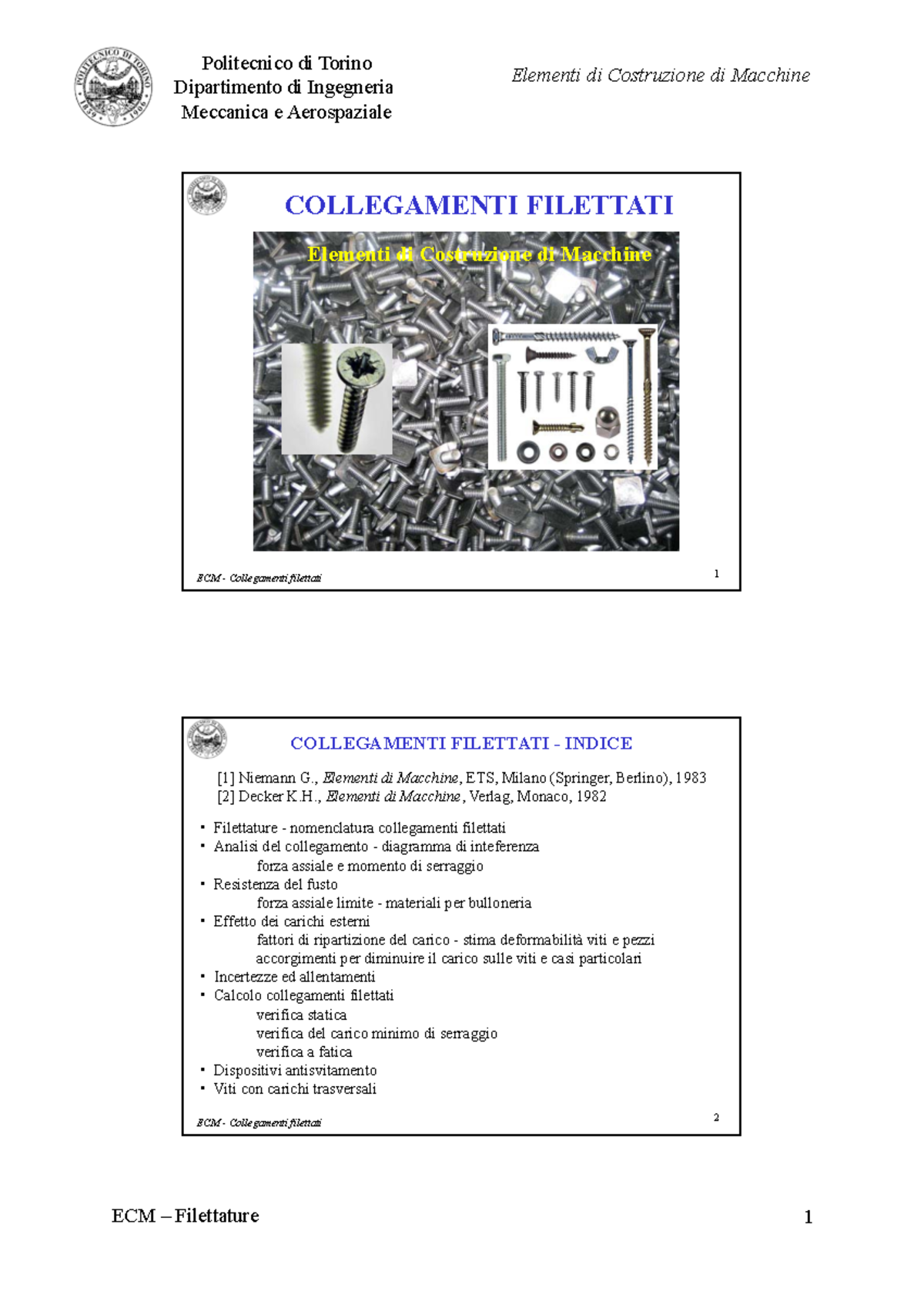 Collegamenti filettati Copia - Dipartimento di Ingegneria Meccanica e ...