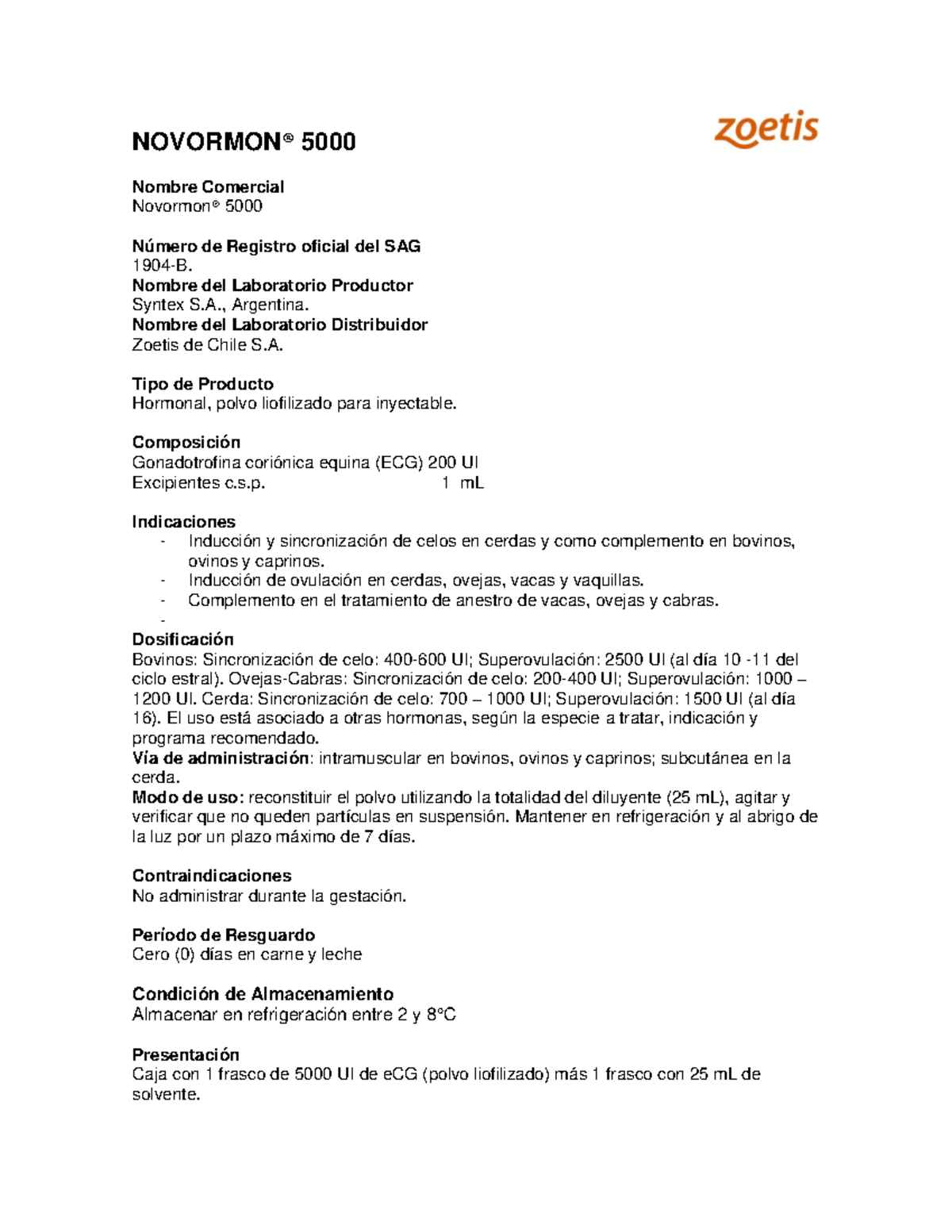 Novormon - Inseminación artificial - NOVORMON® 5000 Nombre Comercial ...