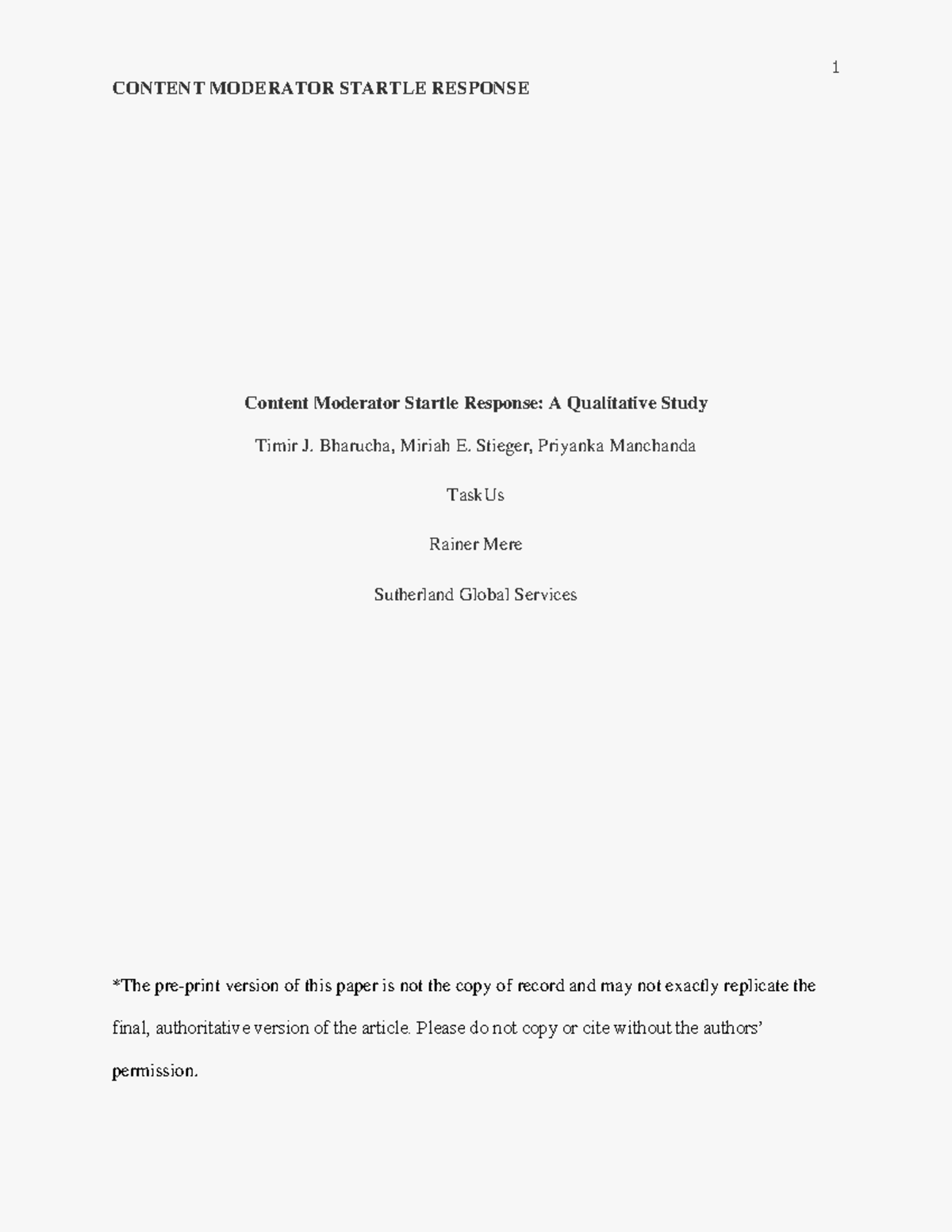 Content Moderator Startle Response - CONTENT MODERATOR STARTLE RESPONSE ...