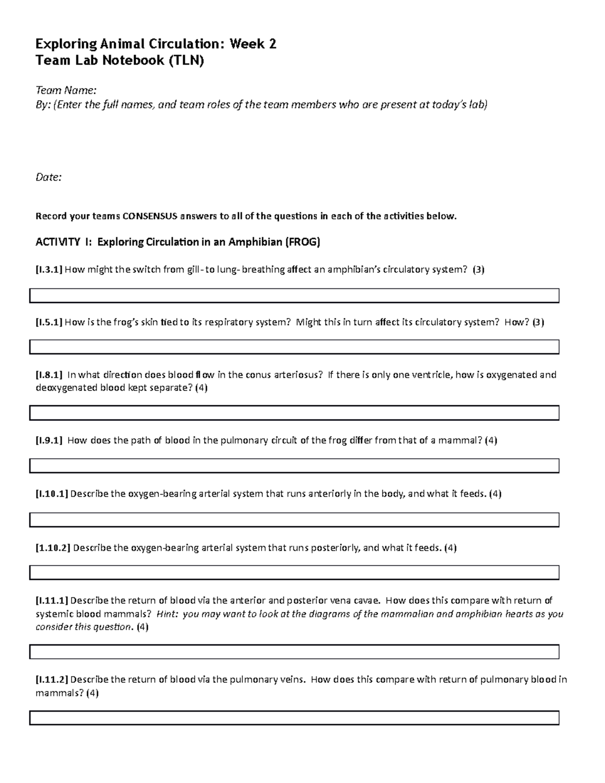 Lab 5 - Circulation Lab Part 2 TLN - Exploring Animal Circulation: Week 2 Team Lab Notebook (TLN ...