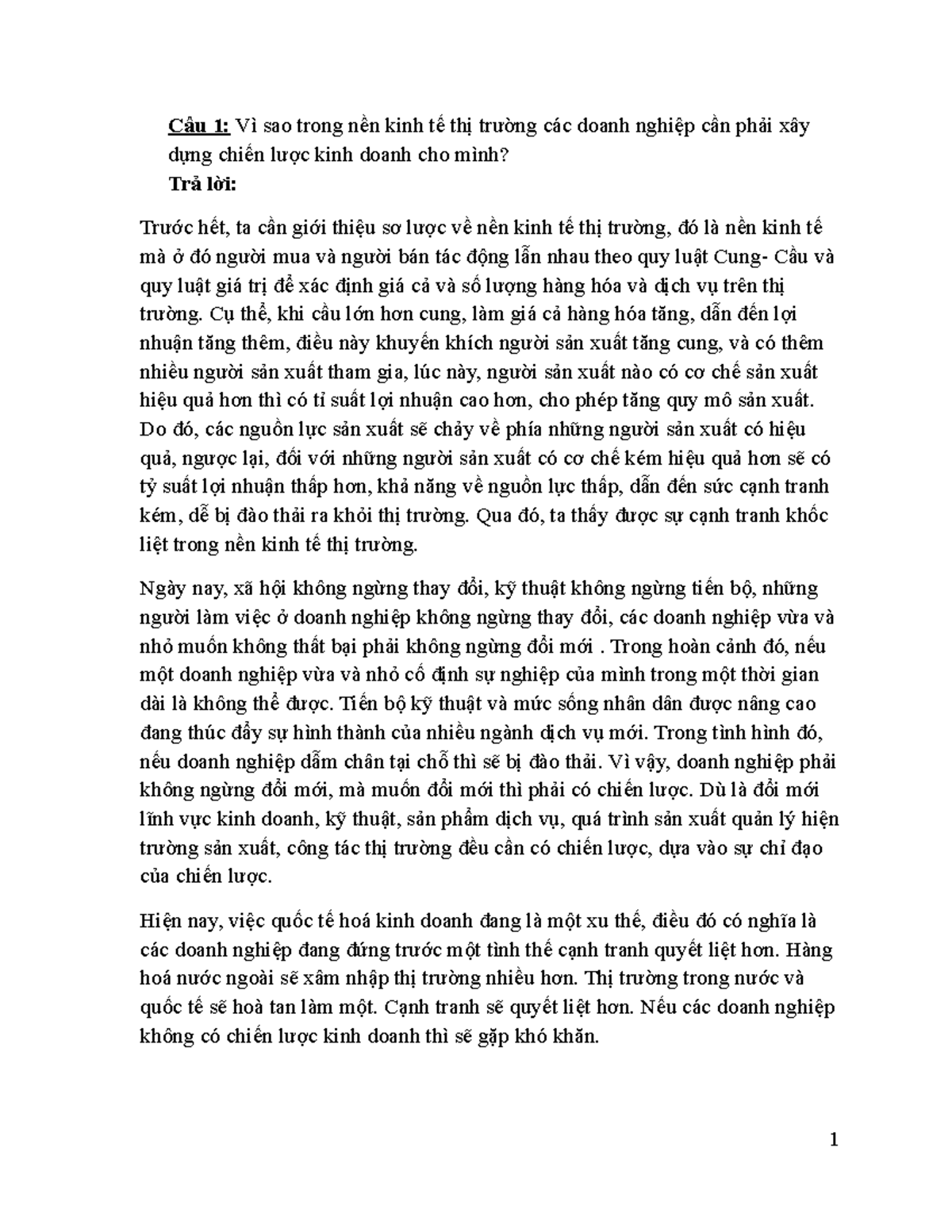 BAI TP QUN TR CHIN LC - Bài tập, lời giải môn quản trị chiến lược, ôn thi - Câu 1: Vì sao trong ...