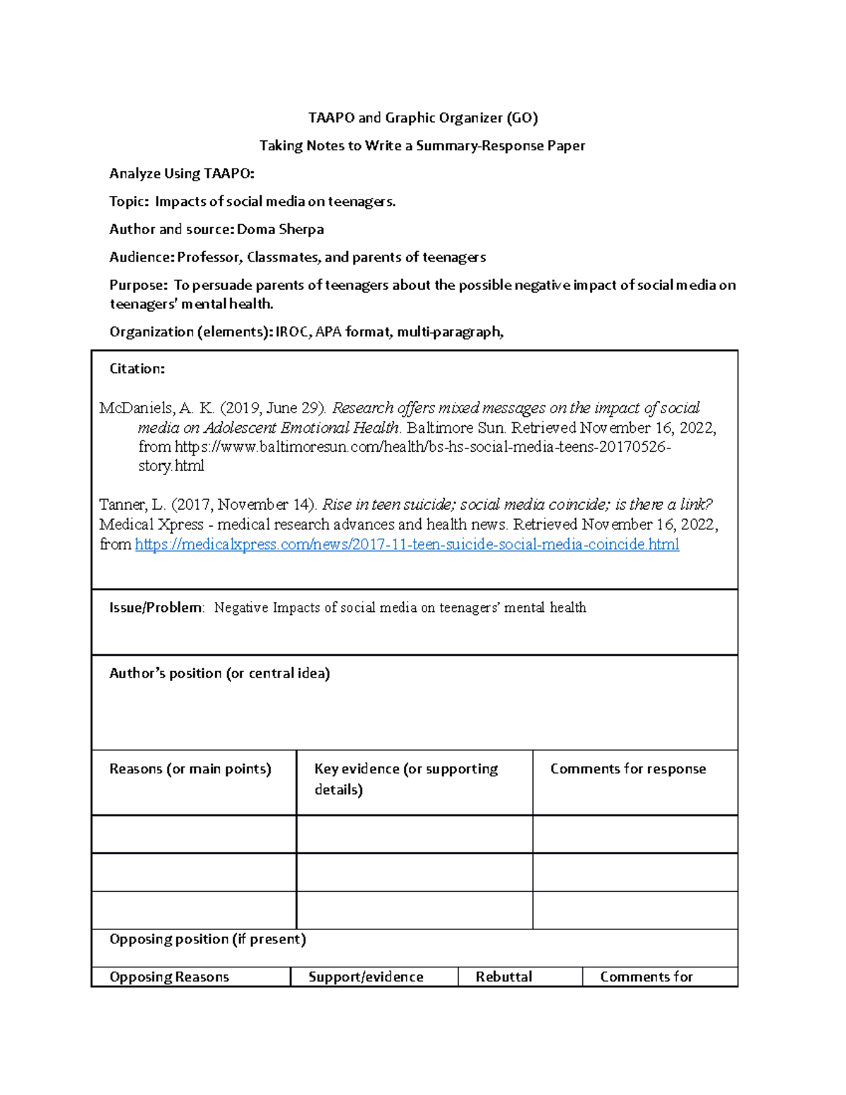 Taapo and Graphic Organizer - TAAPO and Graphic Organizer (GO) Taking ...