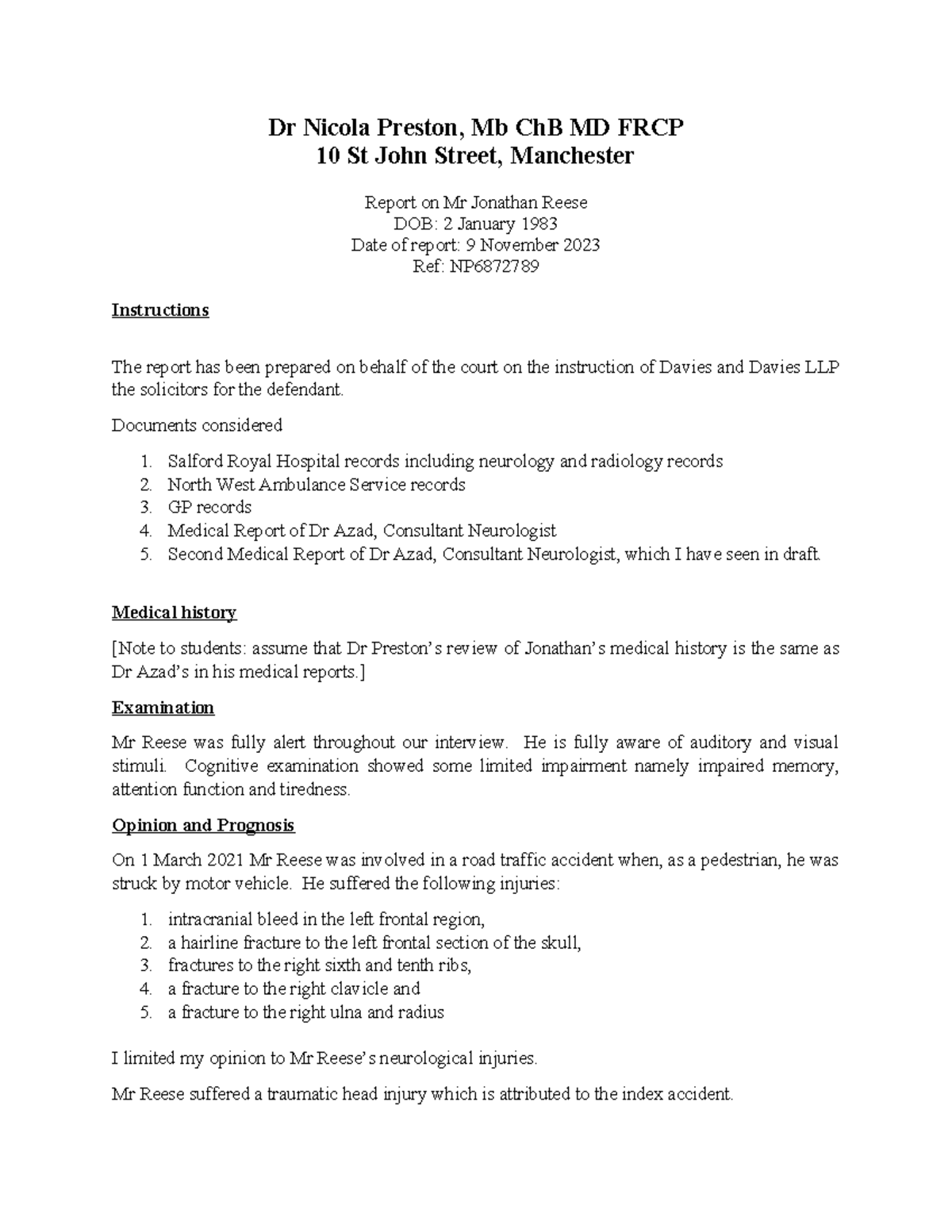 WS13 Medical Report of Dr Preston, Consultant Neurologist W11 - Dr ...