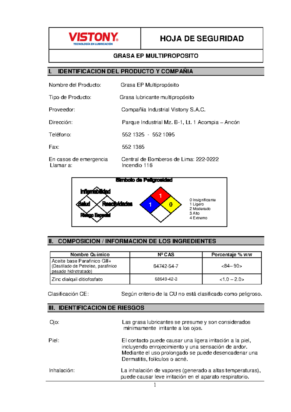MSDS - Grasa EP Multiproposito - GRASA EP MULTIPROPOSITO I ...