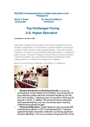 Challenges IN Higher Education - ADMINISTRATION IN HIGHER EDUCATION IN ...