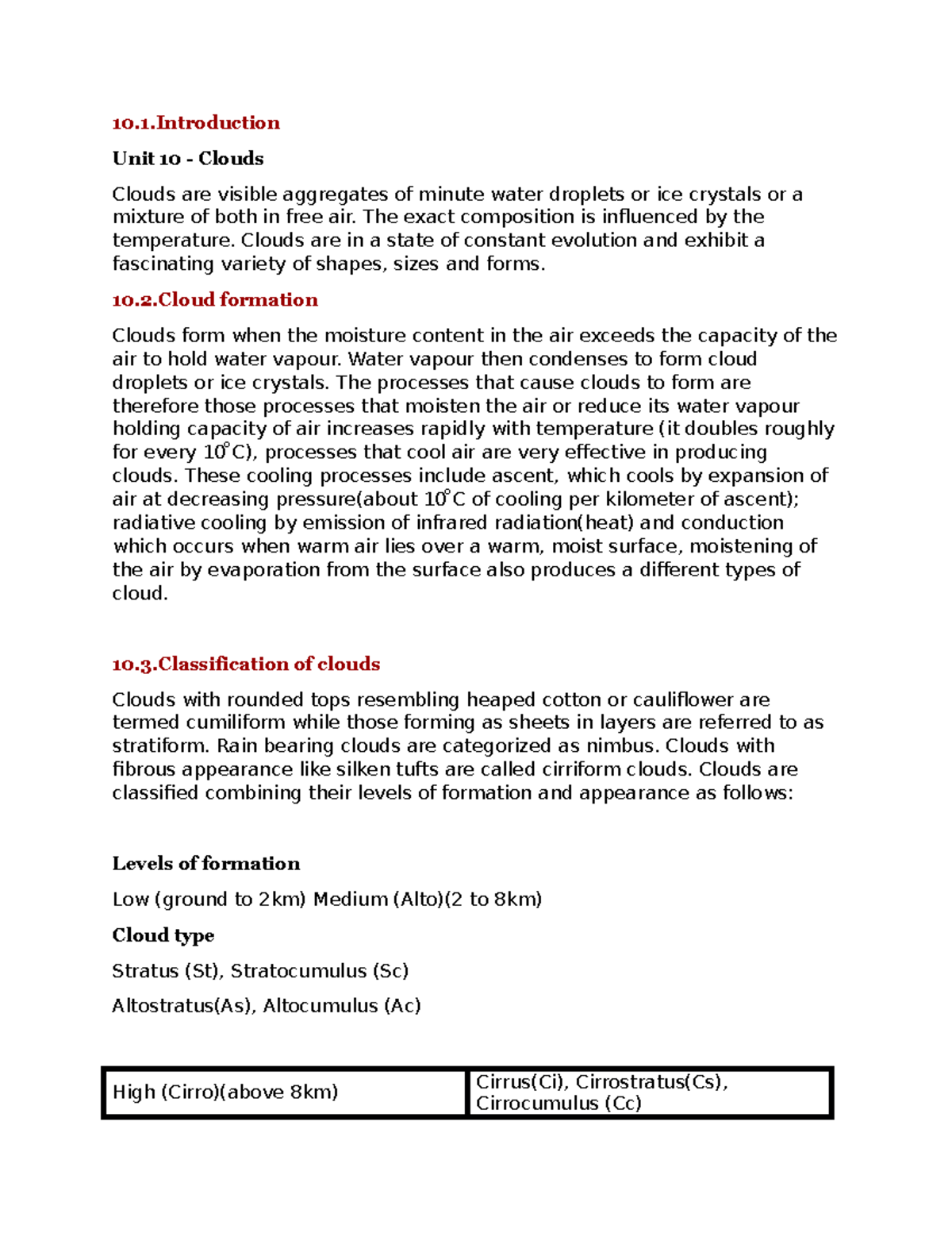 Meterology notes 3 - 10.1 Unit 10 - Clouds Clouds are visible ...