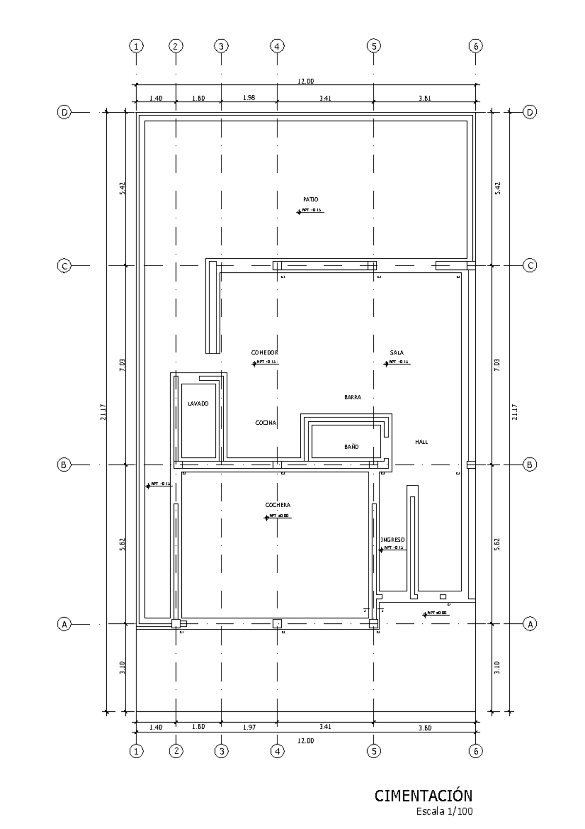 Cimentacion Planta - wwdw - COCHERA NPT ±0. INGRESO COCINA BAÑO COMEDOR ...