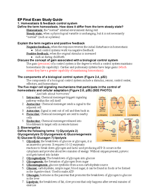 Ep final study guide - 1. Homeostasis feedback control system Define ...