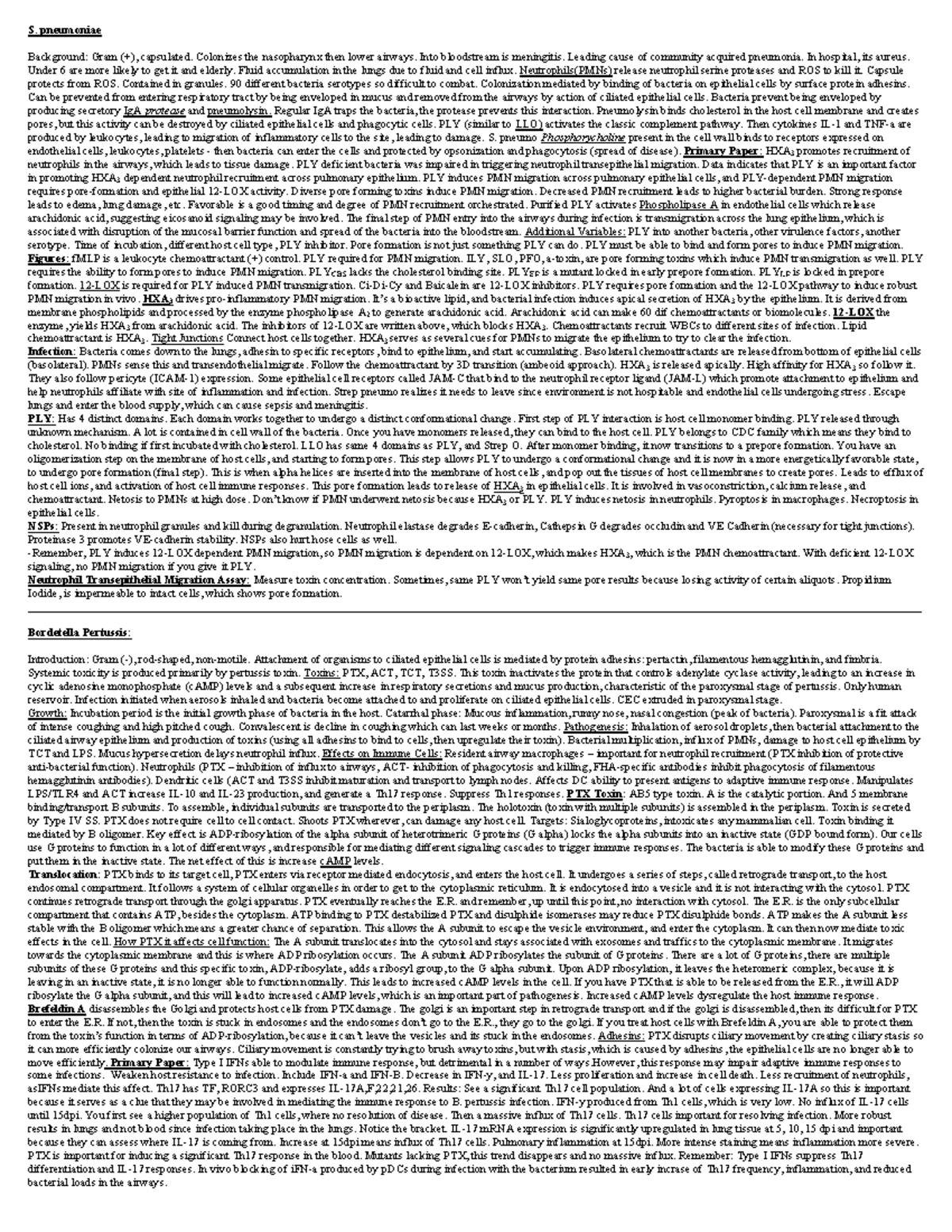 MICR 141 Cheet Sheet Exam 2 - S. pneumoniae Background: Gram ...