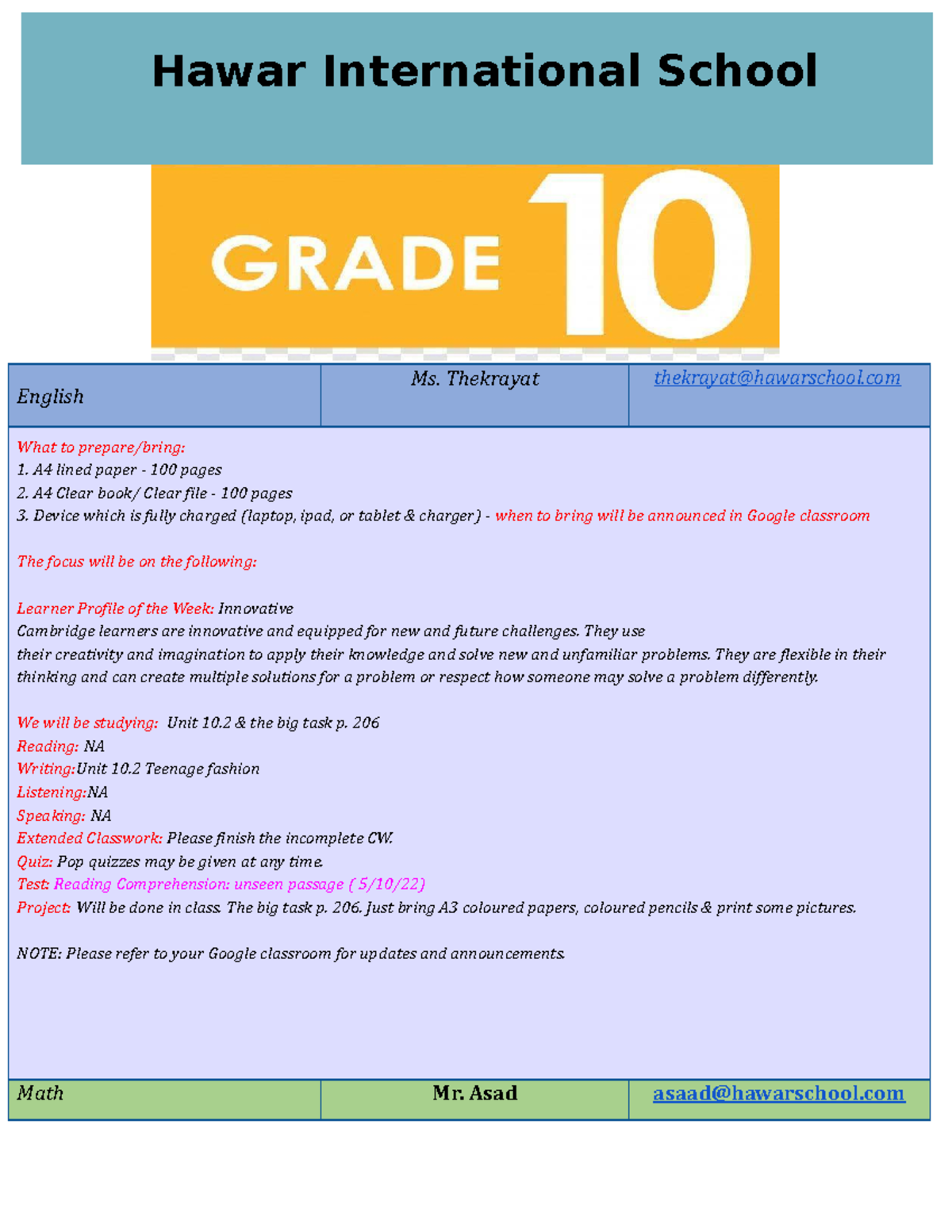 02.10.22 Grade 10 boys WA - English Ms. Thekrayat thekrayat@hawarschool ...