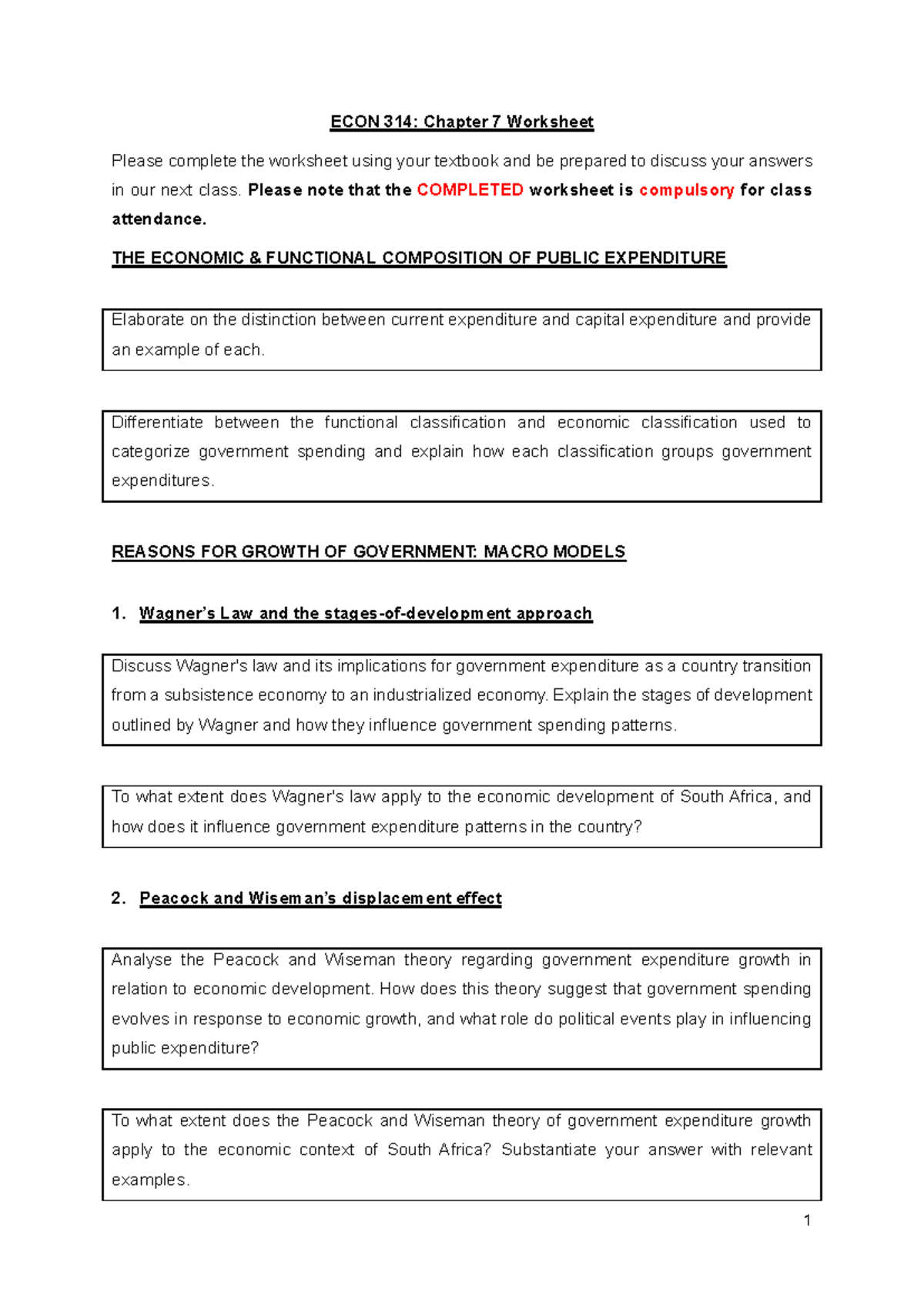 Worksheet chapter 7 - 1 ECON 31 4 : Chapter 7 Worksheet Please complete ...