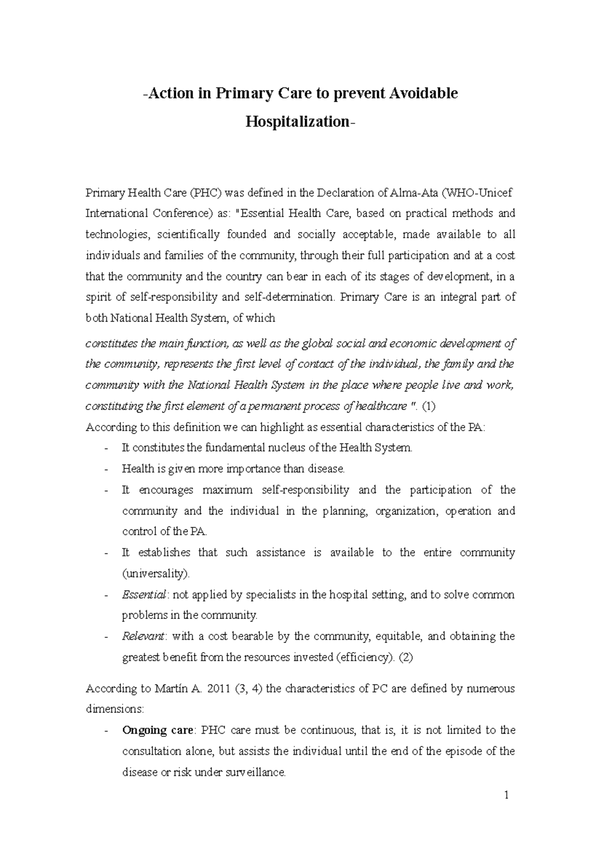 Action in Primary Care to prevent Avoidable Hospitalization -Action in ...