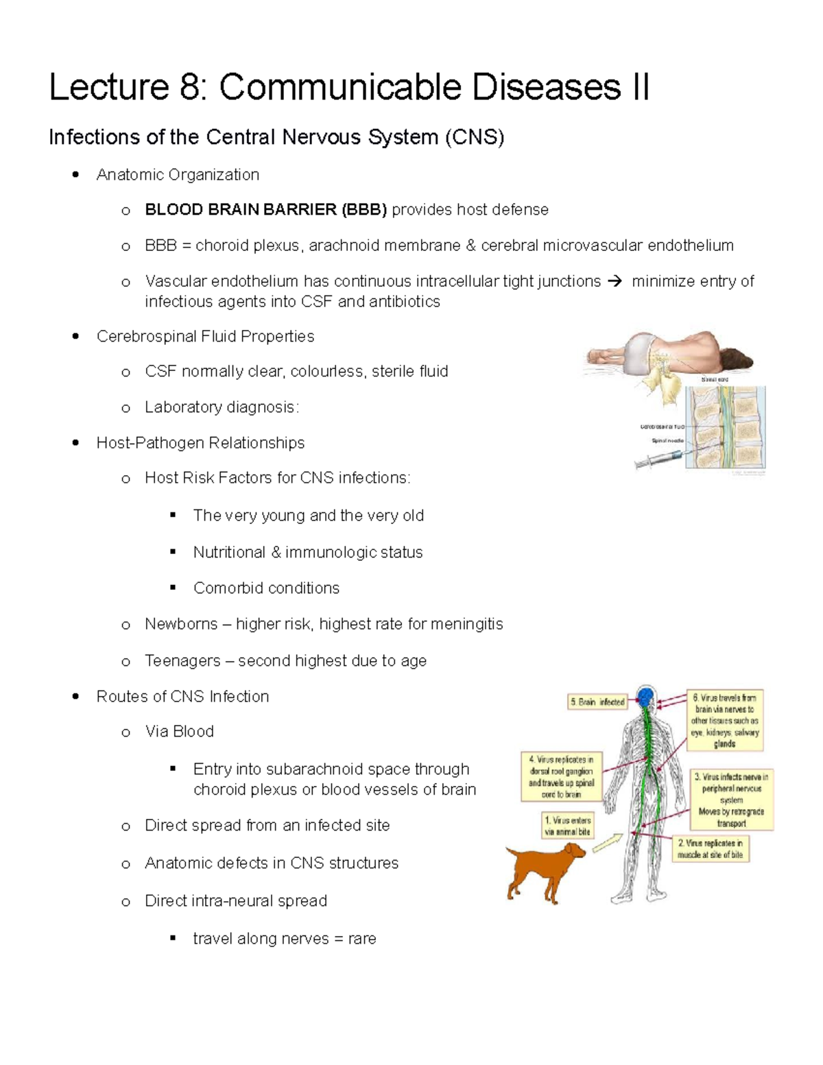 Lecture 8 - notes - Lecture 8: Communicable Diseases II Infections of ...