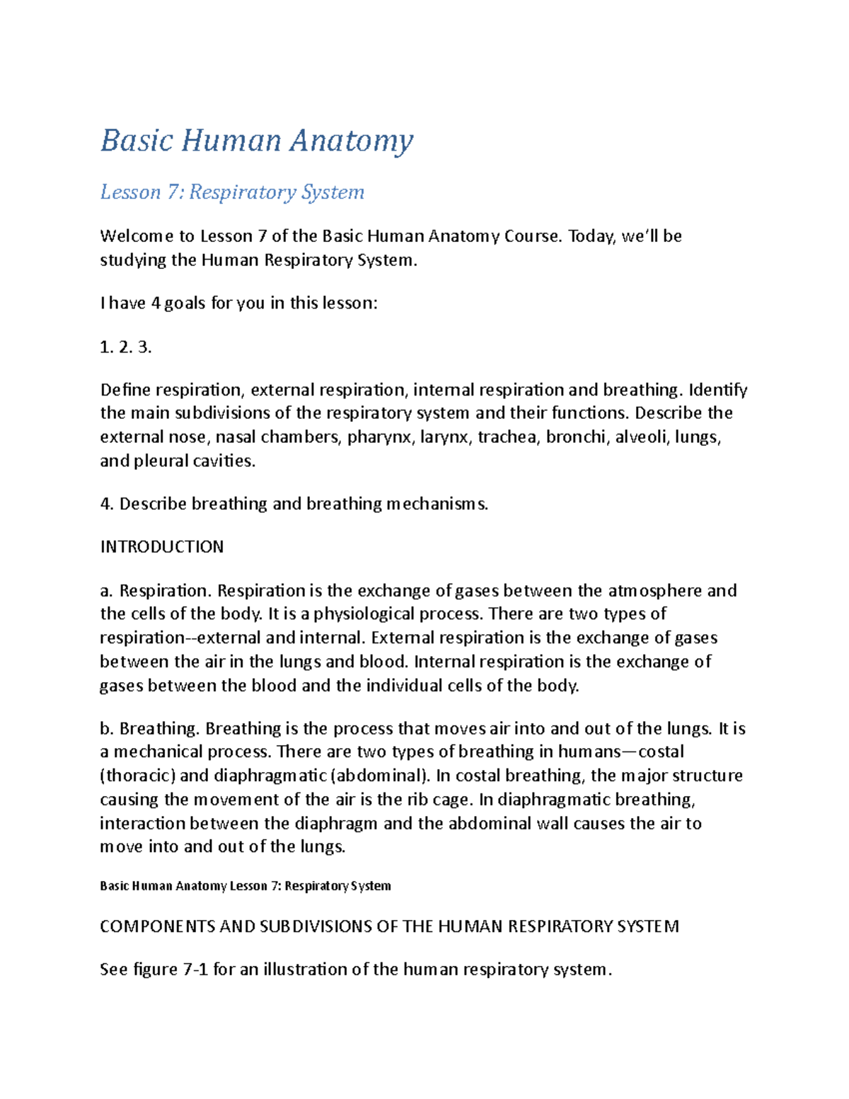 Basic Human Anatomy 6 - notes - Basic Human Anatomy Lesson 7 ...