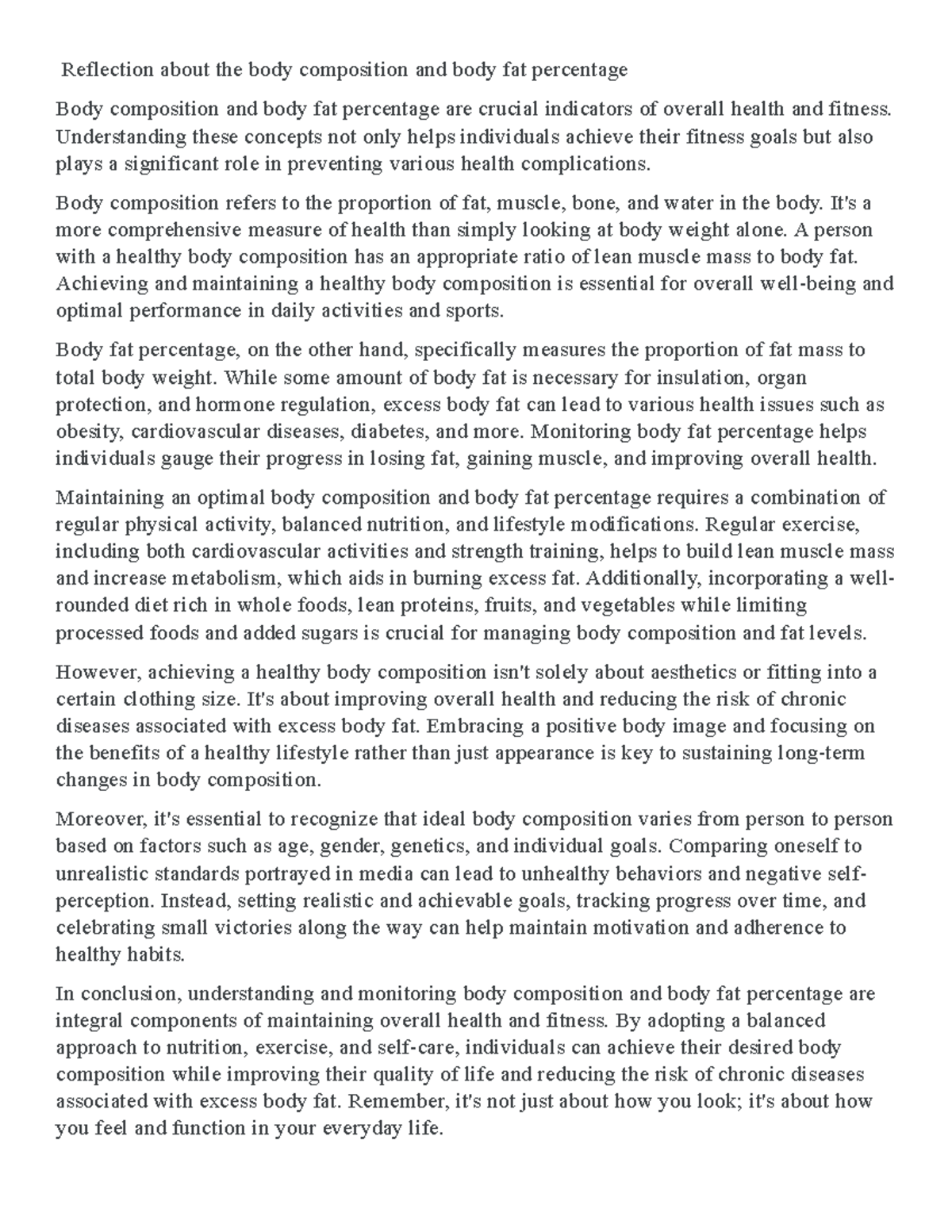 Reflection about the body composition and body fat percentage ...