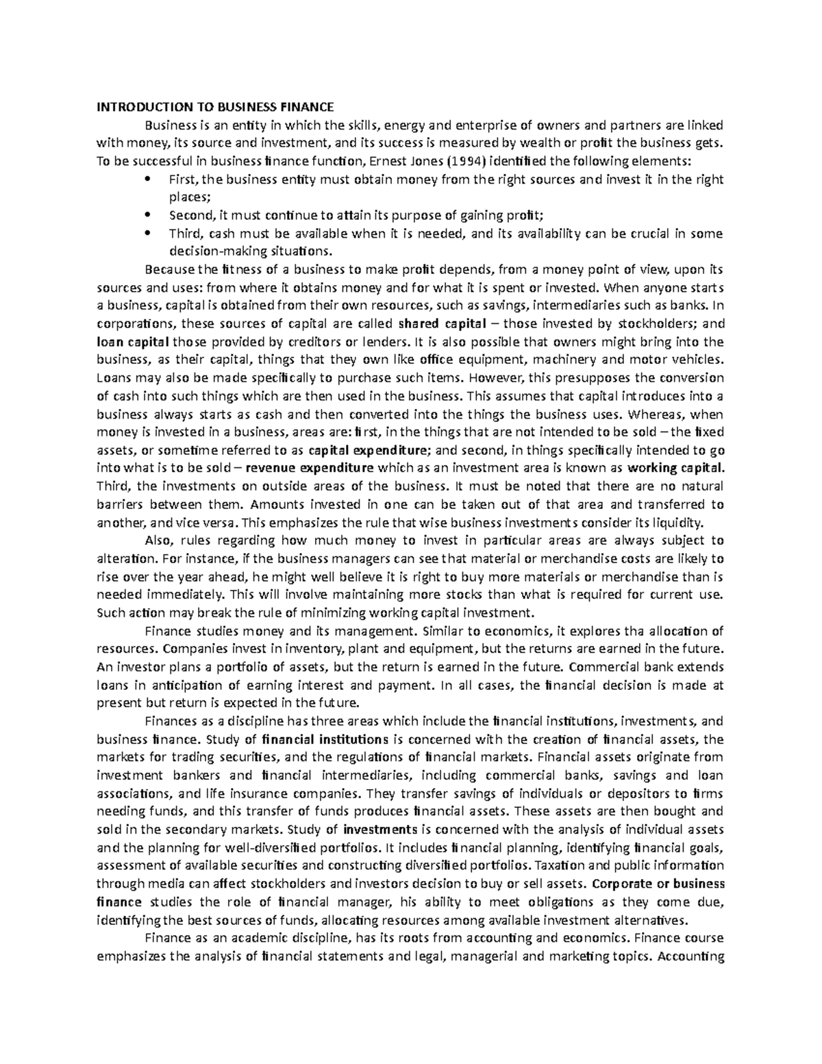 Business Finance - 1. Introduction TO Business Finance - INTRODUCTION ...