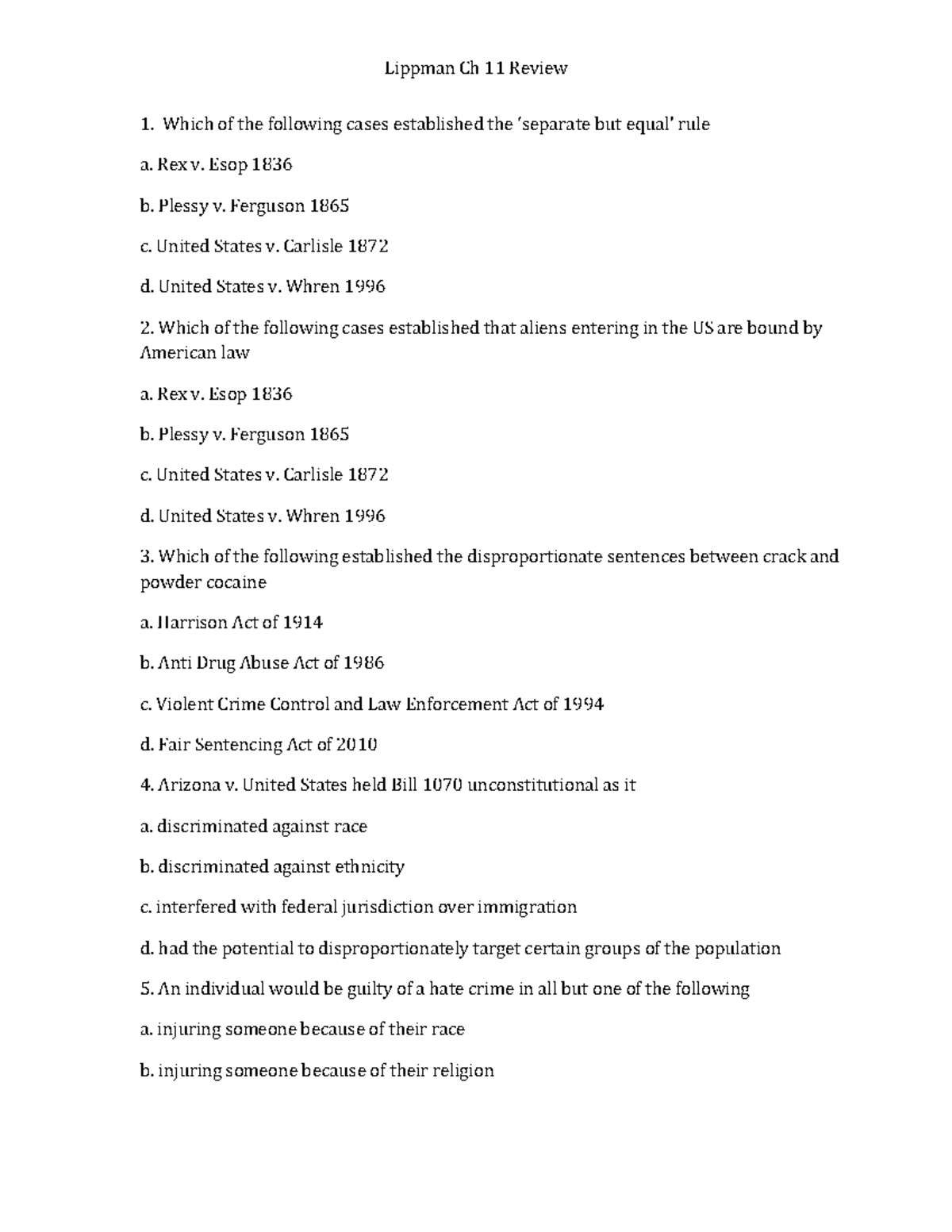 Chapter 11 Review - IDK - Which of the following cases established the ...
