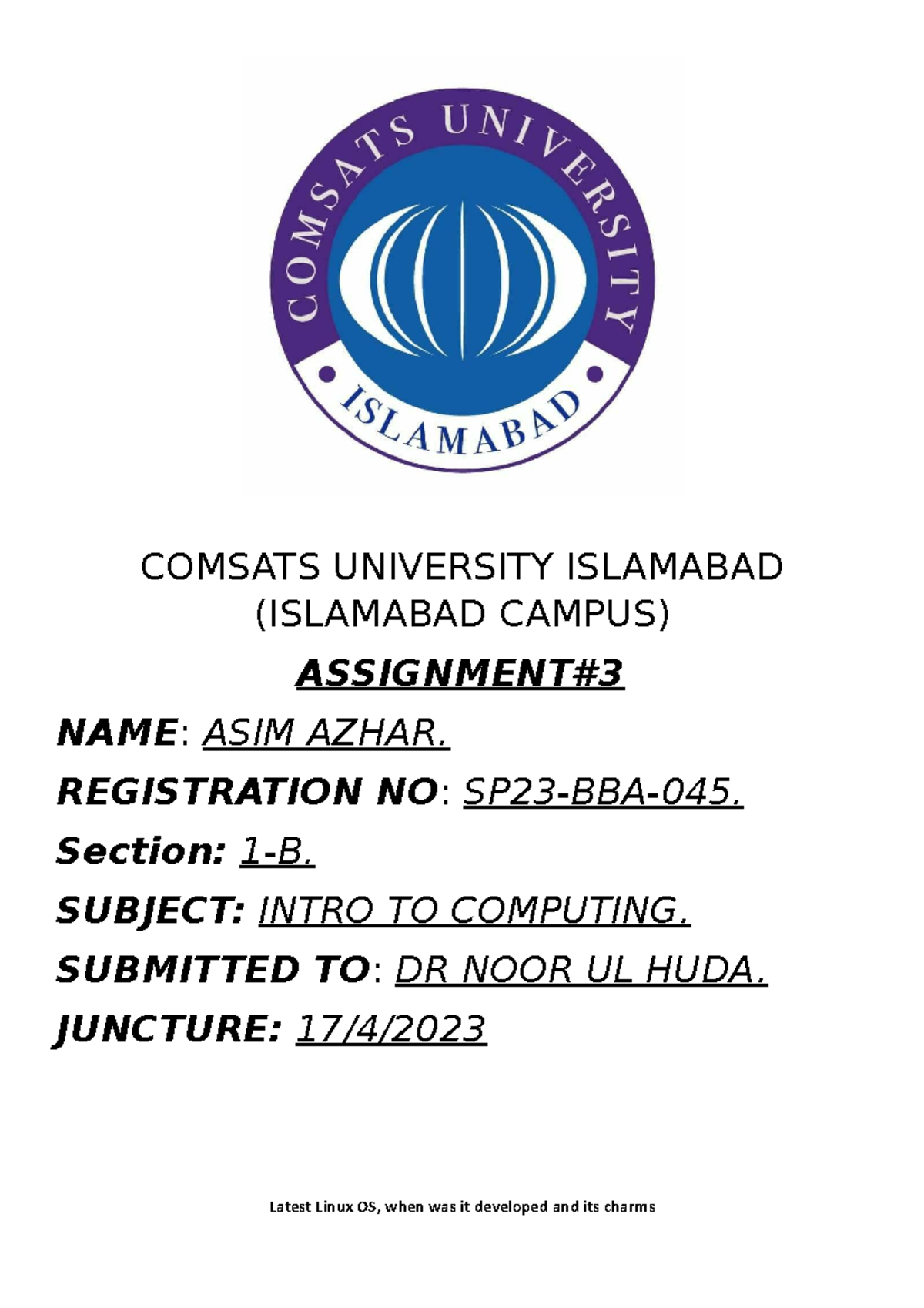(ASIM Zafar) 045-1TC-3 - COMSATS UNIVERSITY ISLAMABAD (ISLAMABAD CAMPUS ...