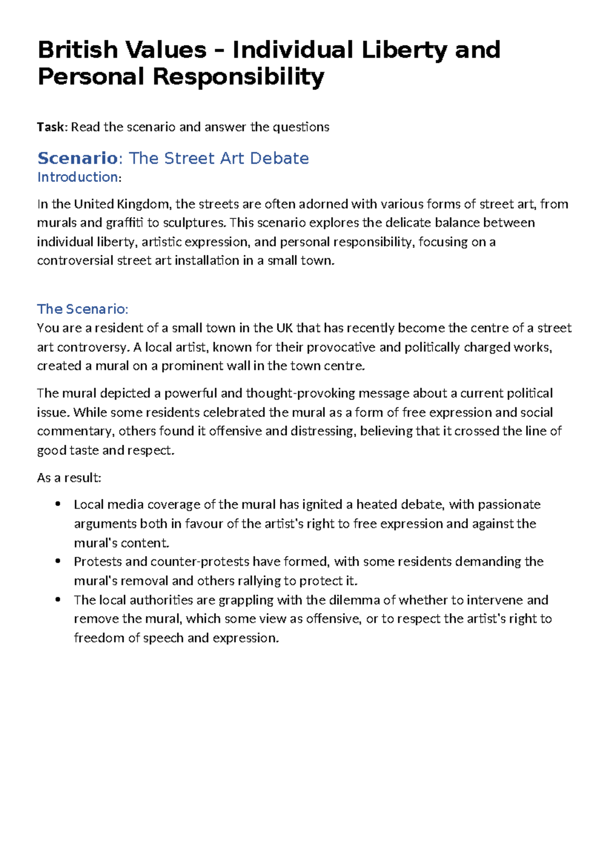 121 Individual Liberty Tasksheet - British Values – Individual Liberty ...