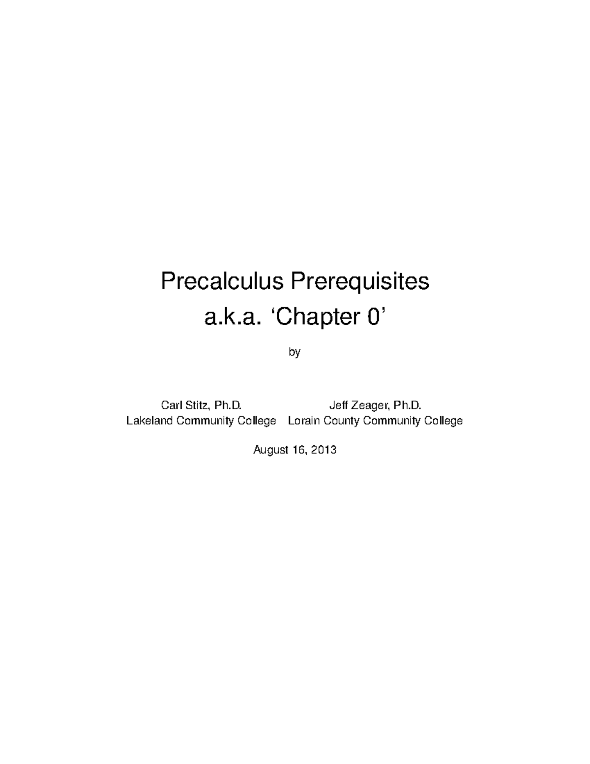 Precalculus prerequisites book - Precalculus Prerequisites a.k ...