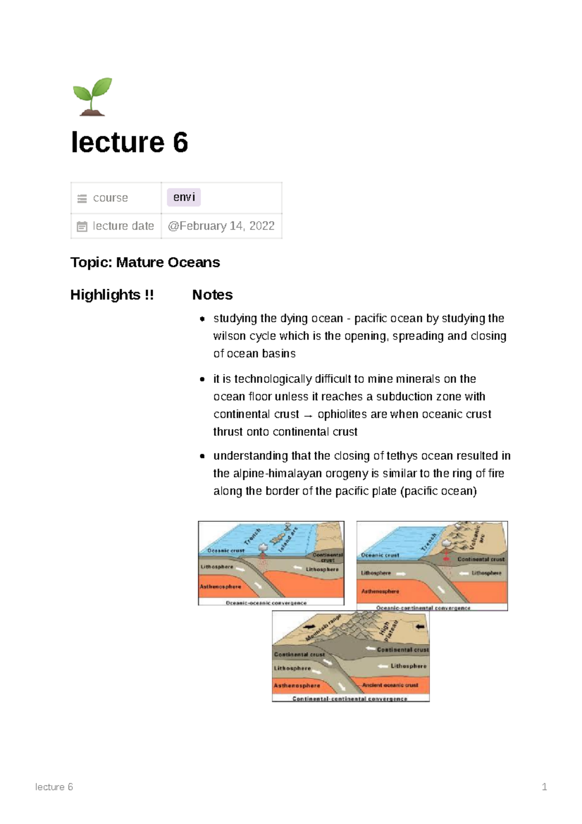 Lecture 6 - Topic: Mature Oceans - 🌱 lecture 6 course envi lecture date ...