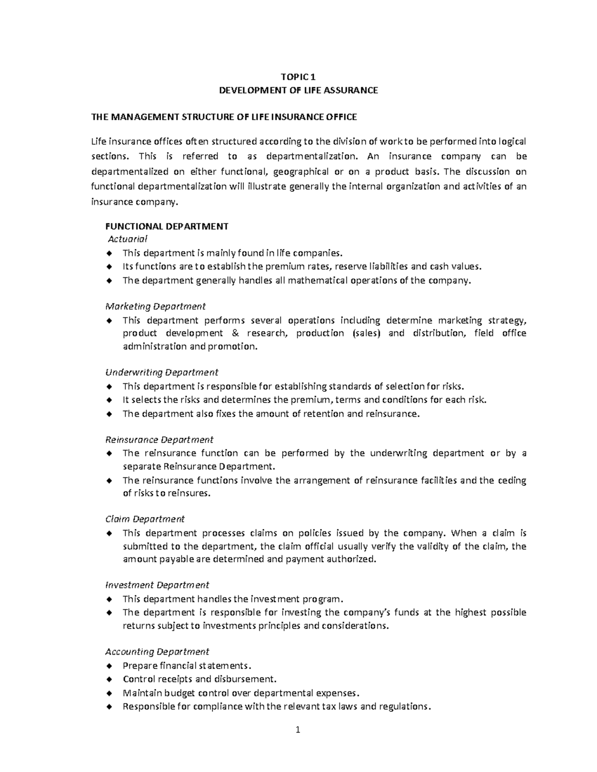 Topic 1 - 1.2 THE Management Structure OF LIFE Insurance Office - Life ...