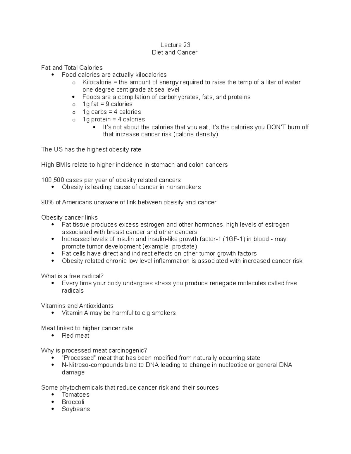 Lecture notes 23 and 24 - Lecture 23 Diet and Cancer Fat and Total ...