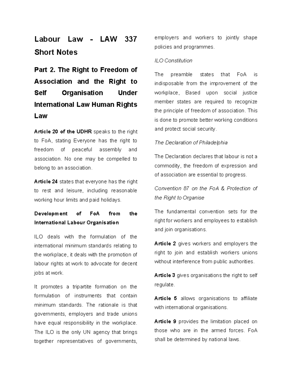 Labour Law - LAW 337 Short Notes - Labour Law - LAW 337 Short Notes ...