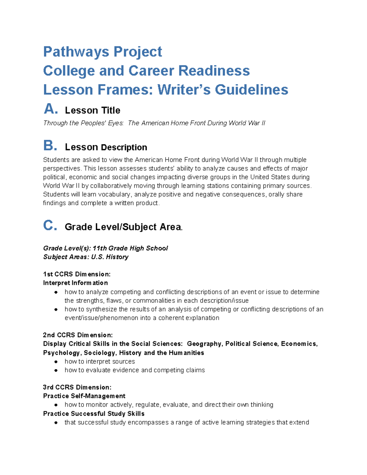 The Home Front During WWII Unit1 - Pathways Project College and Career ...