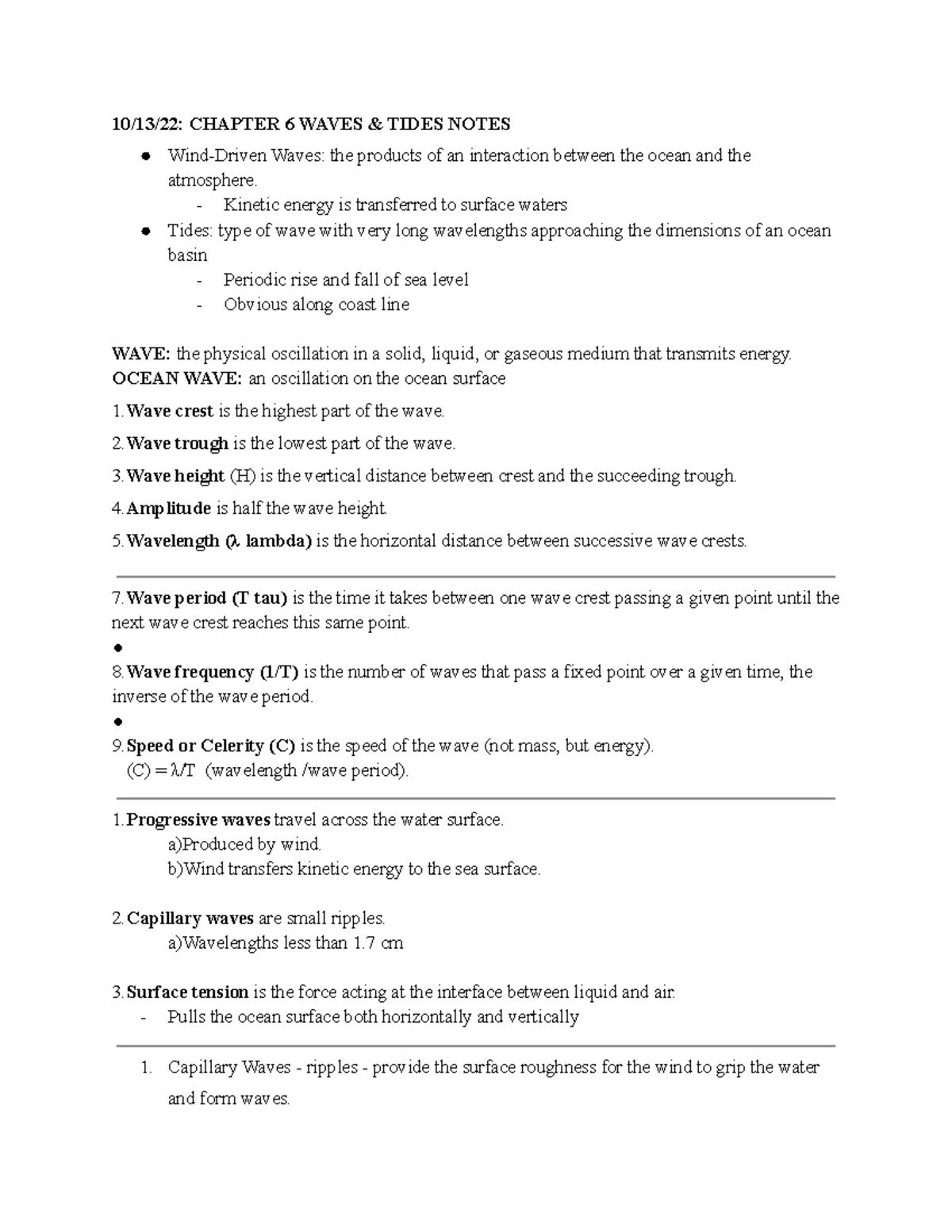 CH 6 ERS - Professor Hess - 10/13/22: CHAPTER 6 WAVES &amp; TIDES NOTES ...