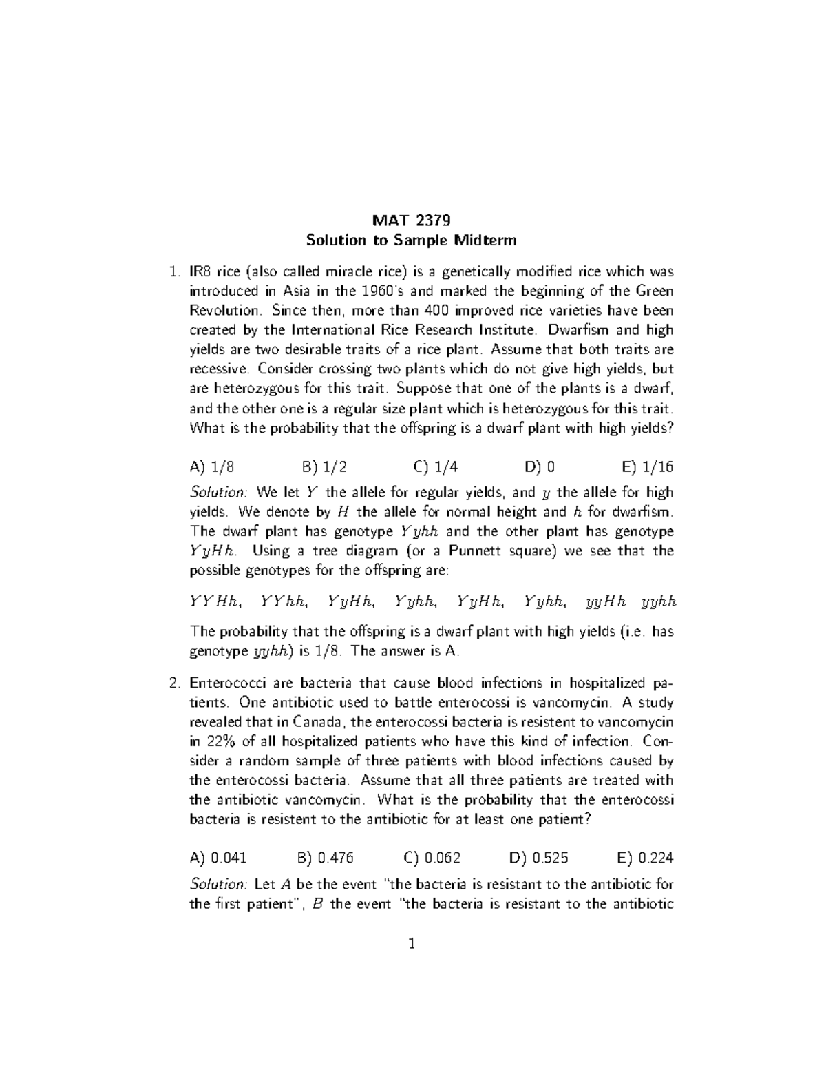 2379 sample midterm solution - MAT 2379 - uOttawa - Studocu