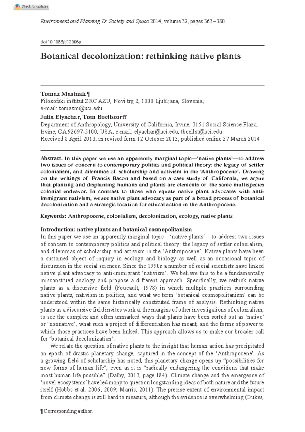 Mastnak et al 2014 botanical decolonization rethinking native plants ...