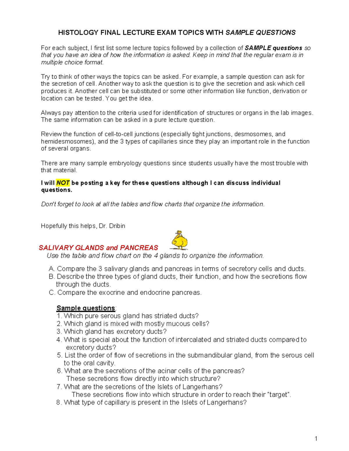 Histology Final lecture topics with sample questions - HISTOLOGY FINAL ...