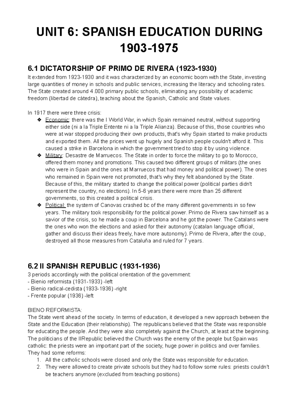 UNIT 6 Spanish Education During 1903-1975 - UNIT 6: SPANISH EDUCATION ...